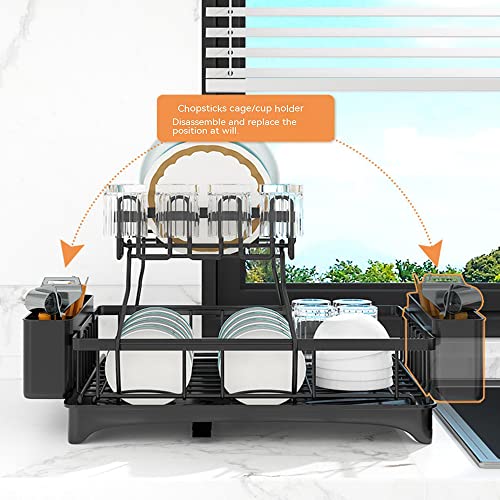 yagiya Dish Drying Rack,2-Tier Dish Racks for Kitchen Counter,Large Dish Rack with Knife case Cup Holder,Dish Drainer Organizer with Utensil Holder, Dish Drying Rack with Drain Board