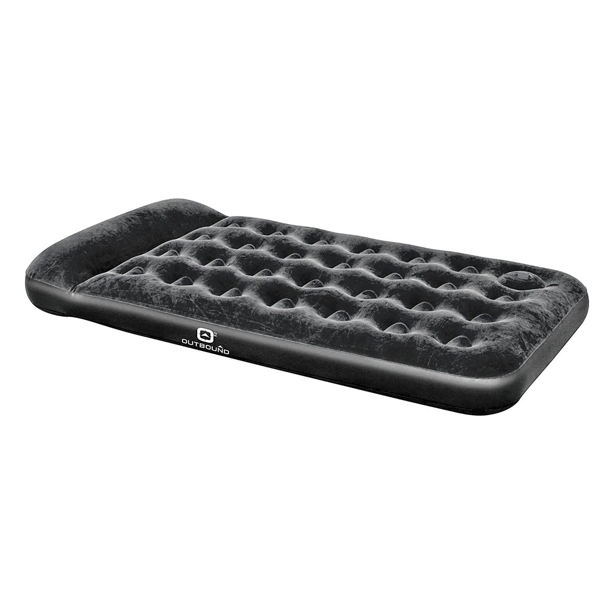 OUTBOUND Portable Lightweight 9" High Single Person Inflatable Camping Mattress Twin Airbed w/Built-in Foot Pump, Coil Beam, Repair Patch, Black