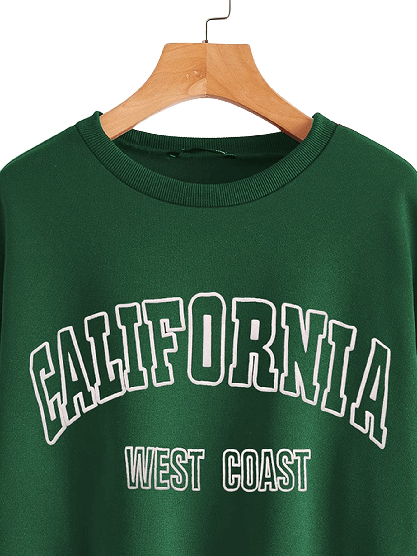 WDIRARA Women's Letter Graphic Print Round Neck Long Sleeve Sweatshirt Top Deep Green L