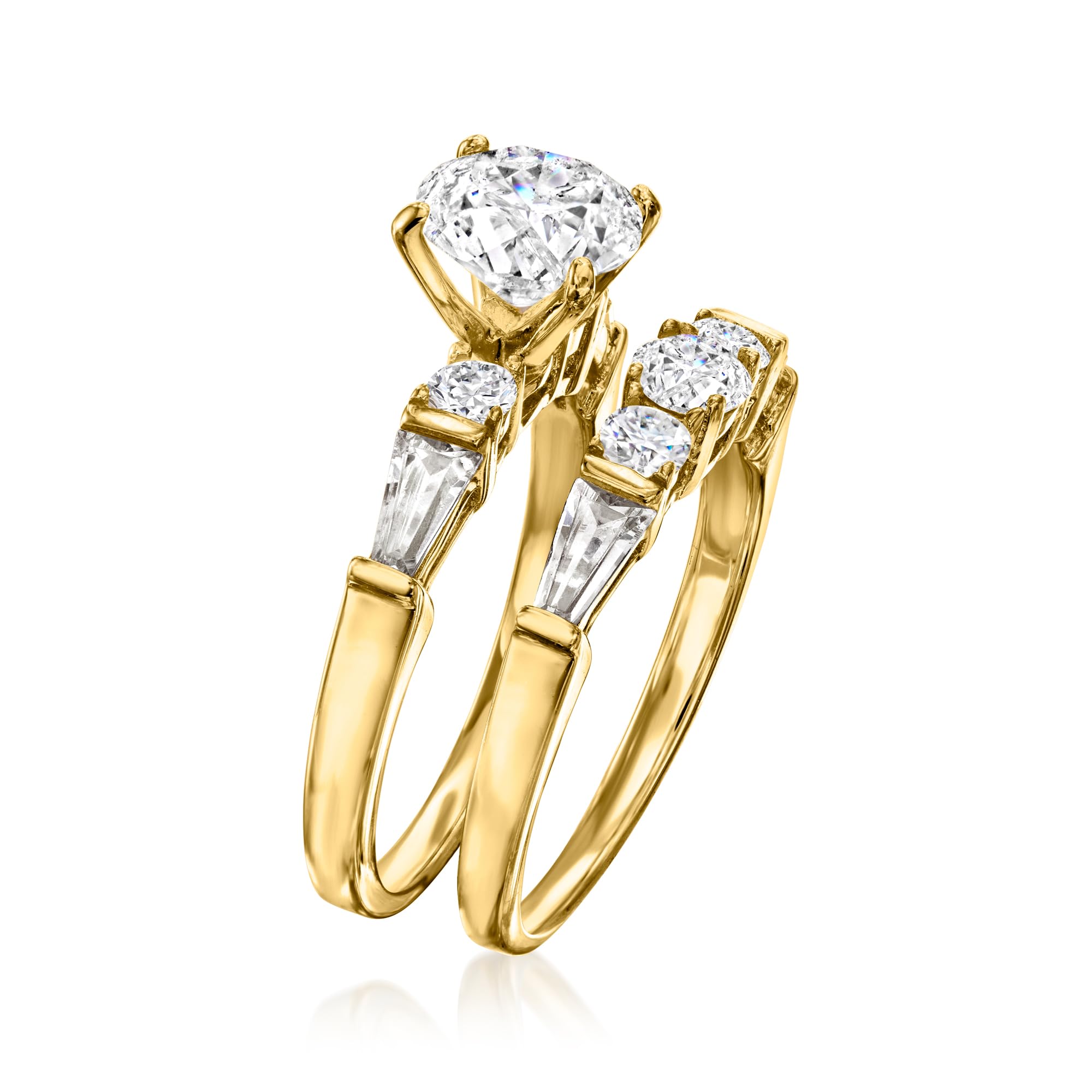 Ross-Simons 2.60 ct. t.w. CZ Bridal Set: Engagement and Wedding Rings in 18kt Yellow Gold Over Sterling. Size 8