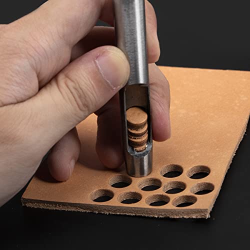 WUTA 5Pcs Hollow Punch Leather Hole Punch Cutter 6mm-15mm Round Punch Tool Set, Leather Craft Working Kit for Leather, Watch Band, Fabric, Plastics, Gasket Belt (6+8+10+12mm+15mm)