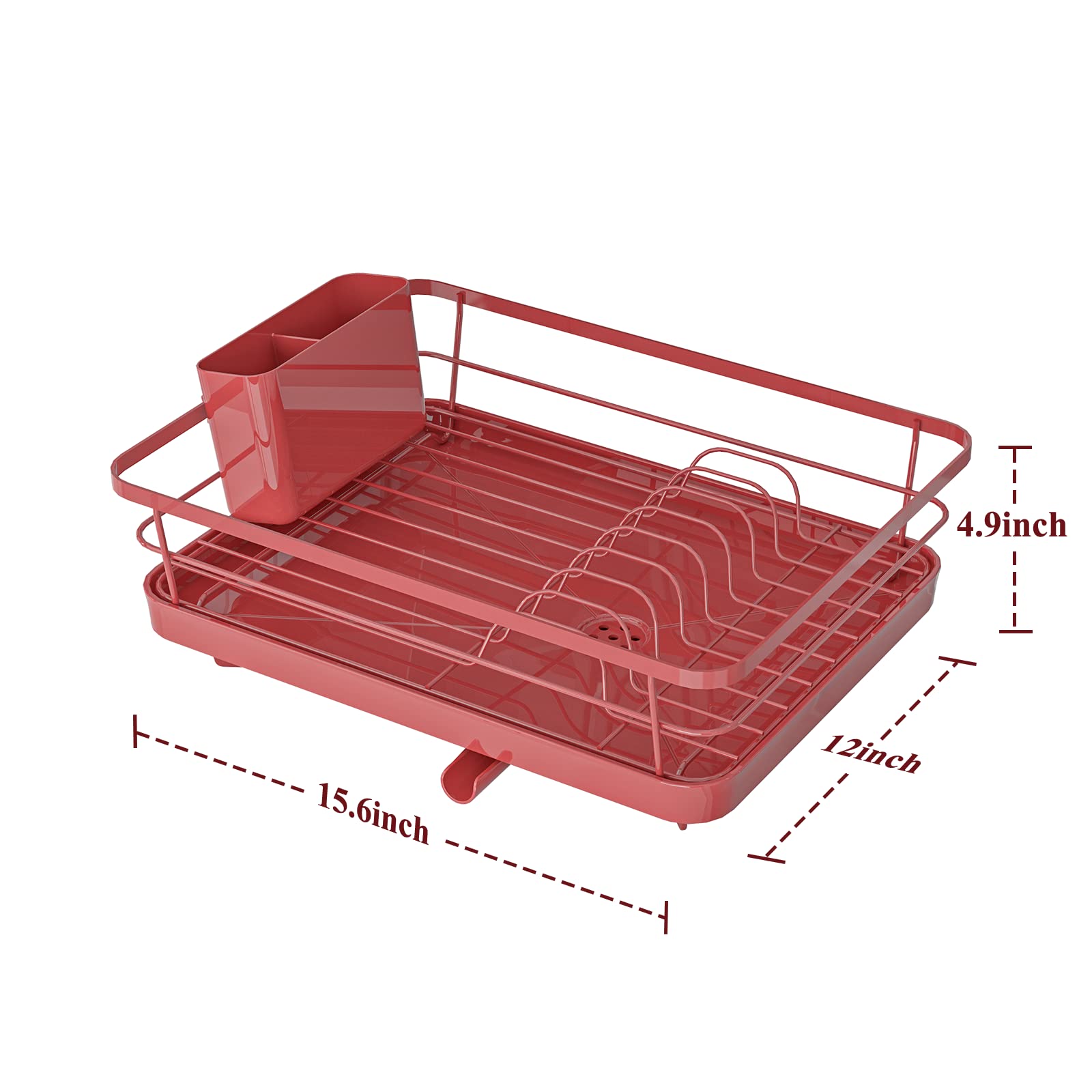 Sakugi Dish Drying Rack - Compact Dish Rack for Kitchen Counter with a Cutlery Holder, Durable Stainless Steel Kitchen Dish Rack for Various Tableware, Dish Drying Rack with Easy Installation, Red