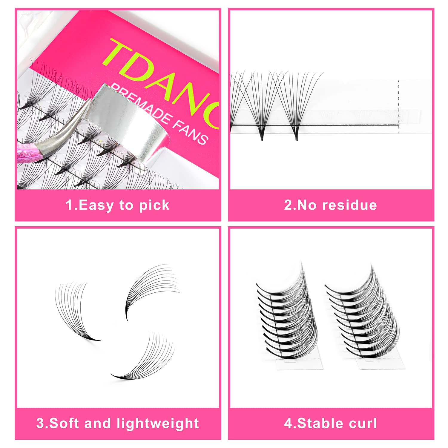 TDANCE Easy Fan Lash Extensions Thickness 0.07 D Curl Mix 8-15mm + Premade Fans Eyelash Extensions 10D D Curl 0.07 Thickness Middle Stem 8-15mm Mixed Length