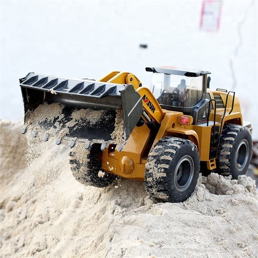 ZRYYWAN 1/14 Large 22.4IN Electric Remote Control Bulldozer Loader, Alloy Bucket 22CH Rechargeable RC Excavator Construction Vehicle Model, 2.4G RC Digger Construction Truck Xmas Gift