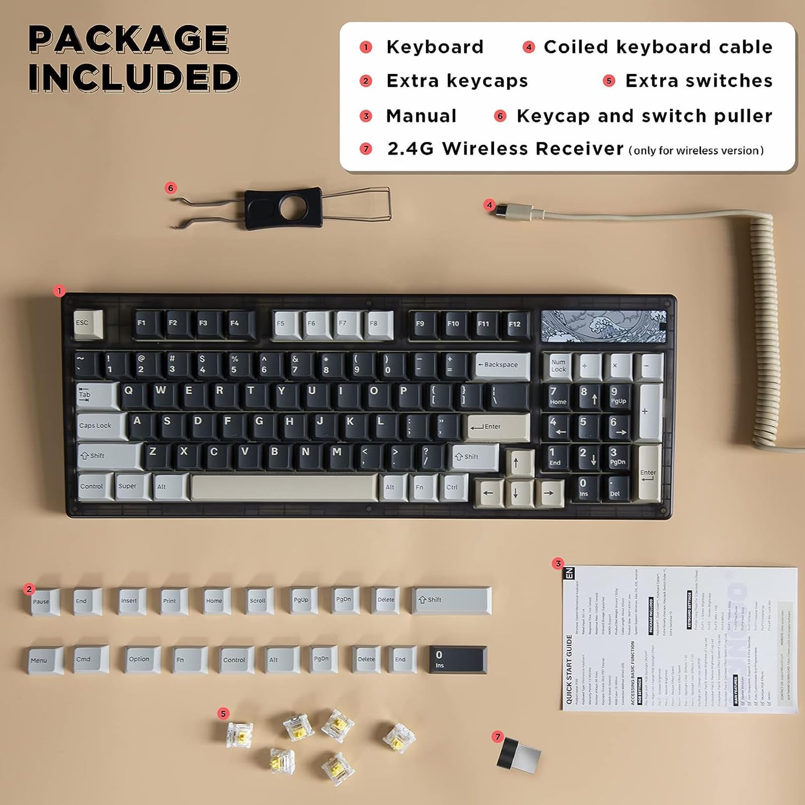 YUNZII Keynovo IF98 Pro Tri-Mode Wireless Bluetooth Hot Swappable Gasket Mechanical Gaming Keyboard 98 Key 96% 1800 Layout RGB Backlight for Mac & Win (Gateron G Pro Red, Wireless Black)