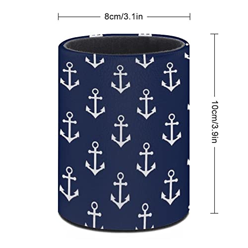 Naby Blue Anchor Pen Holder PU Leather Pencil Cup Cute Desk Organizer Makeup Brush Box for Home Office