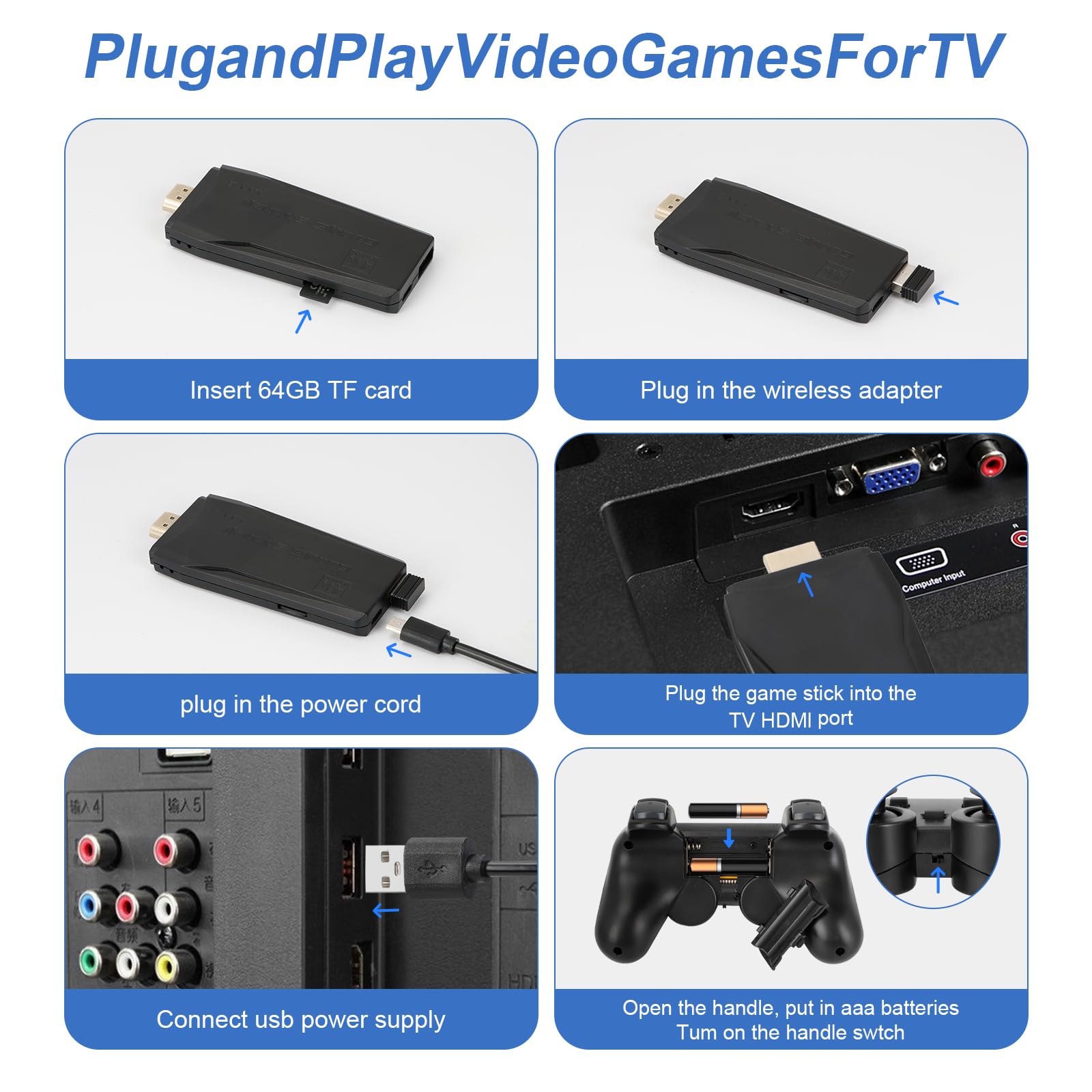 Qonmpcvu Wireless Retro Game Console,Retro Gaming Console,Retro Game Stick,Retro Video Game Console Within 20000+ byte arcade Games, 4K HDMI Output, and 2.4GHz Video Game Controller for TV Plug(64G)