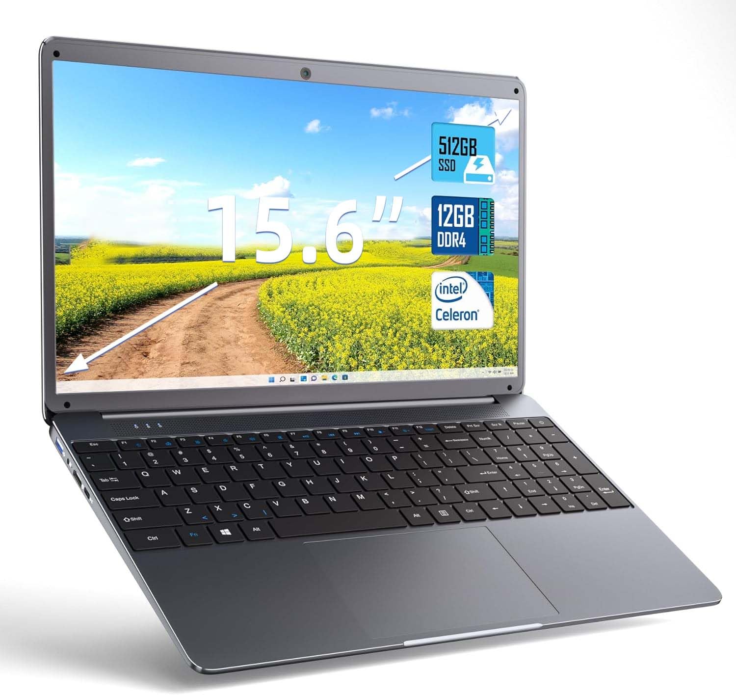 Naclud 15.6 Inch Laptop, 12GB DDR4 512GB SSD, Laptops Computer with Intel Celeron N5095 Processor(Up to 2.9GHz), FHD 1920x1080, Mini HDMI, 2.4/5.0G WiFi, Webcam, USB 3.0, Bluetooth 4.2