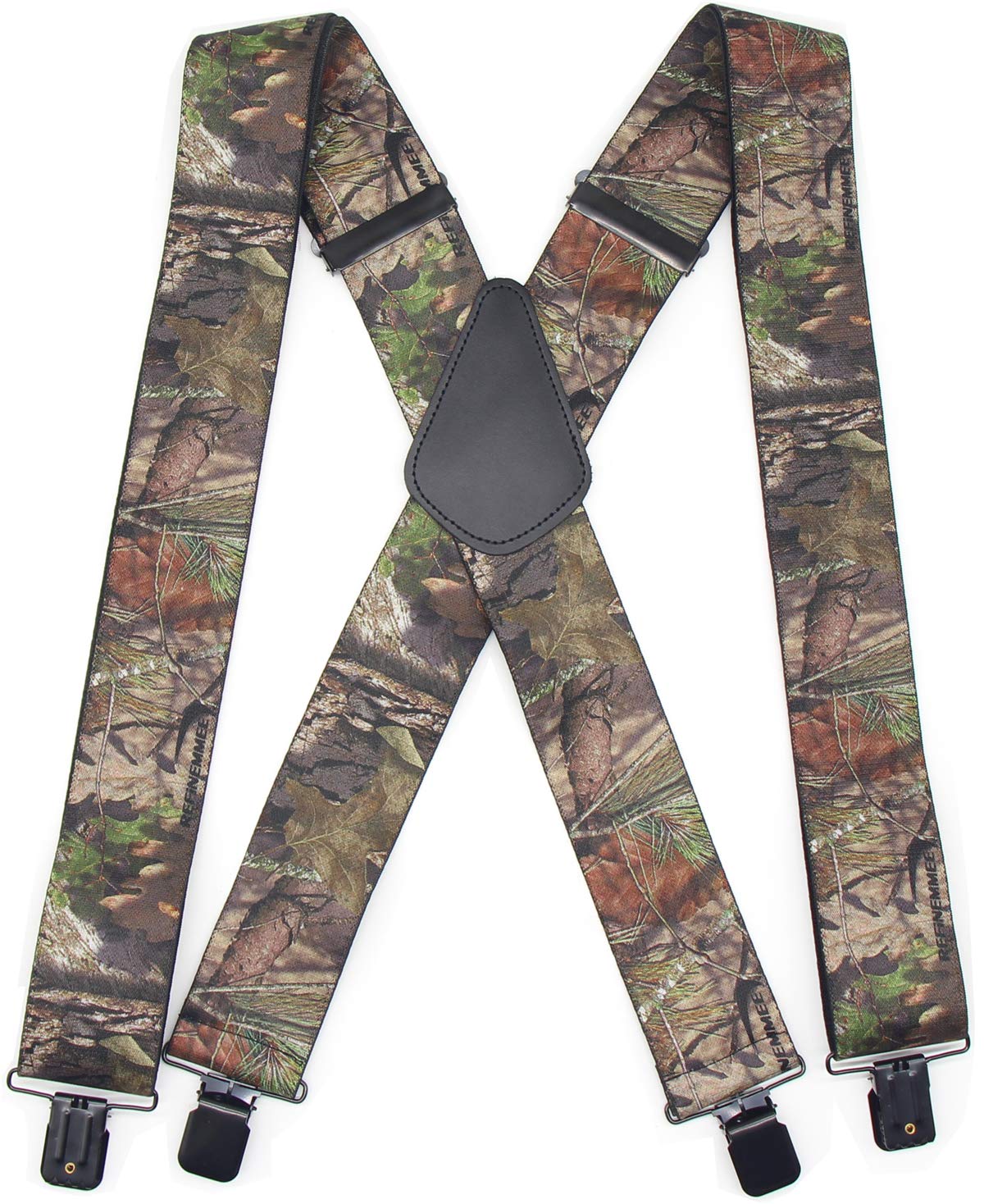 REFINEMMEE Camo Suspenders for Men & Women Tactical Style 2" Wide Big & Tall Elastic Adjuastable Clips on X Shape Heavy Duty (Camouflage W 4 clips)