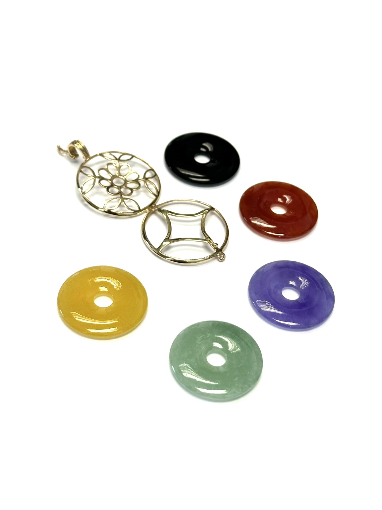 Regalia by Ulti Ramos 14k Yellow Gold 5pc Genuine Jade Interchangeable Locket Pendant Necklace