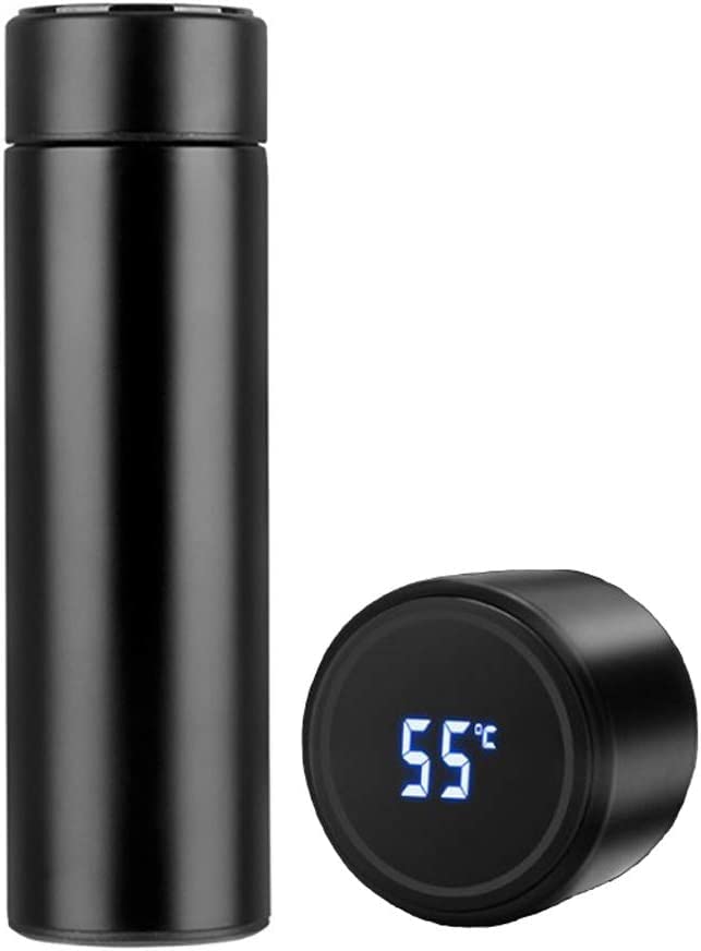 Water Bottle, Tea Infuser Thermoses, Travel Mug with Smart LCD Touch Screen, Keep Hot Or Cold, Car Portable Coffee Vacuum Cup, Anti-collision, Leak-proof, 18oz, Black, RXZER23