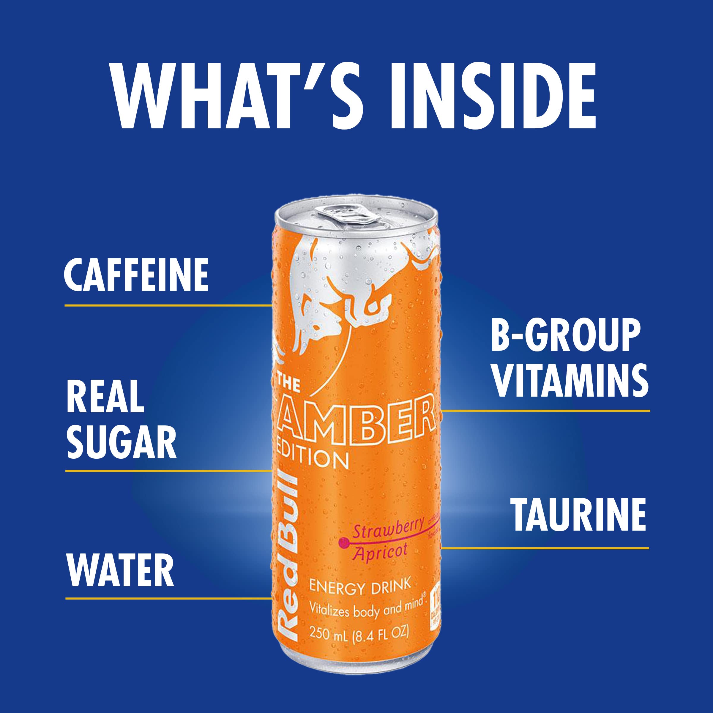 Red Bull Amber Edition Strawberry Apricot Energy Drink, 8.4 Fl Oz, 4 Cans