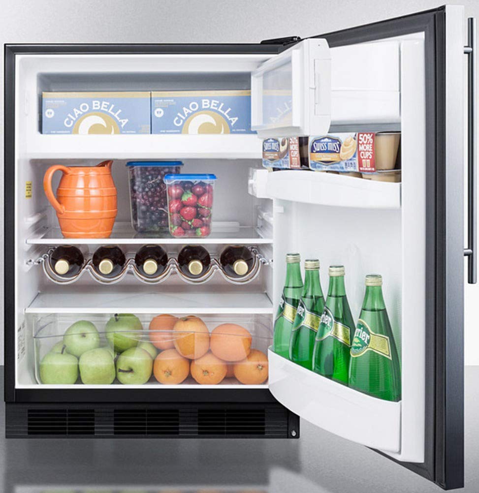 Summit Appliance CT663BKBISSHVADA ADA Compliant Built-in Undercounter Refrigerator-Freezer for Residential Use, Cycle Defrost with Stainless Steel Wrapped Door, Thin Handle and Black Cabinet