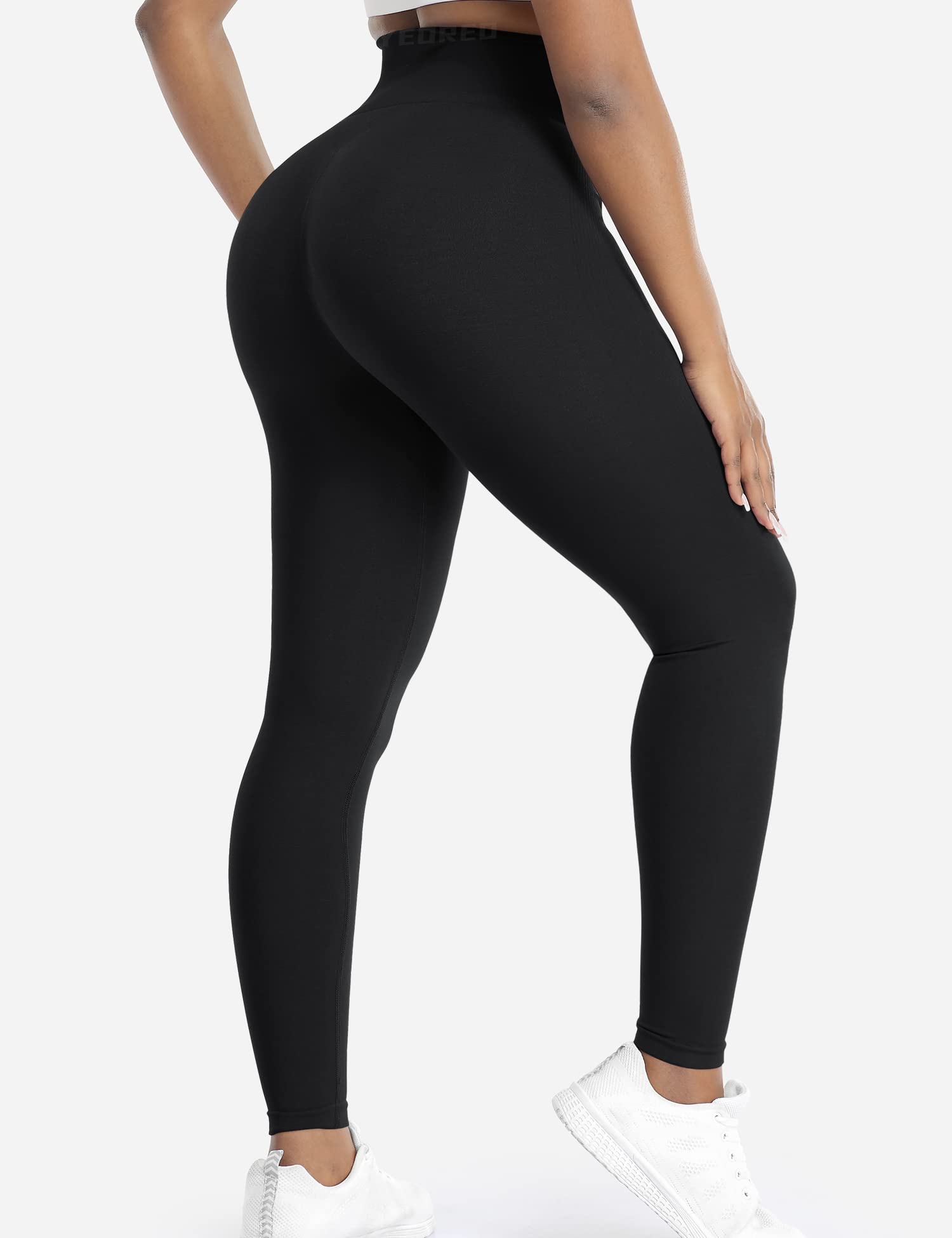 YEOREO Women Seamless Workout Leggings High Waisted Butt Lifting Gym Yoga Pants Black XL