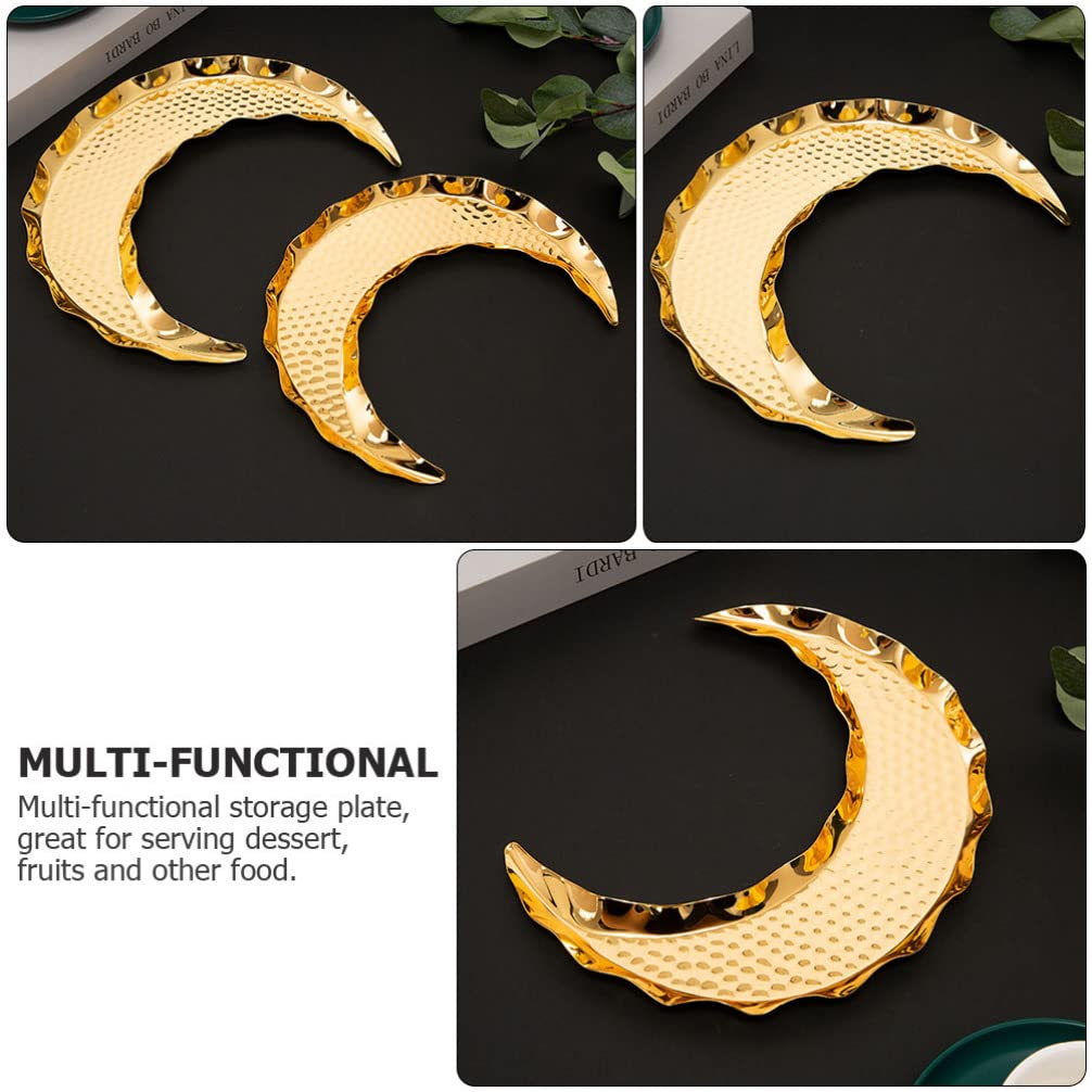 VOSAREA Serving Platter Appetizer Plate Eid Mubarak Moon Star Plates Ramadan Kareem s Moon s Food Serving Plate Fruit Dessert Plates for Home Party Golden Eid Mubarak Tray