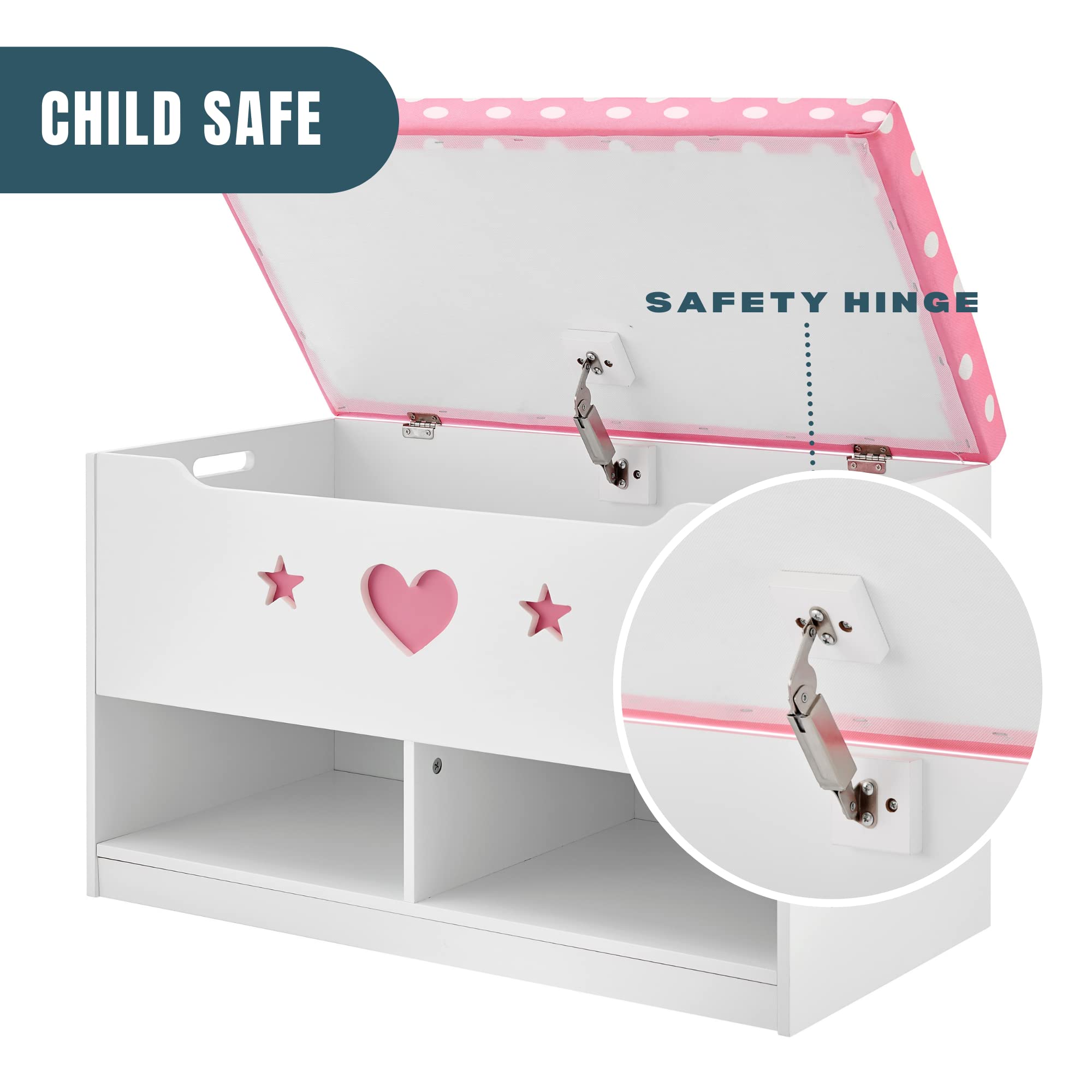 Sturdis Kids Toy Box β Pink & White with Cushion Storage Bench Seat, Toy Storage Chest And Cubby Space For Shoes And Books Organizers