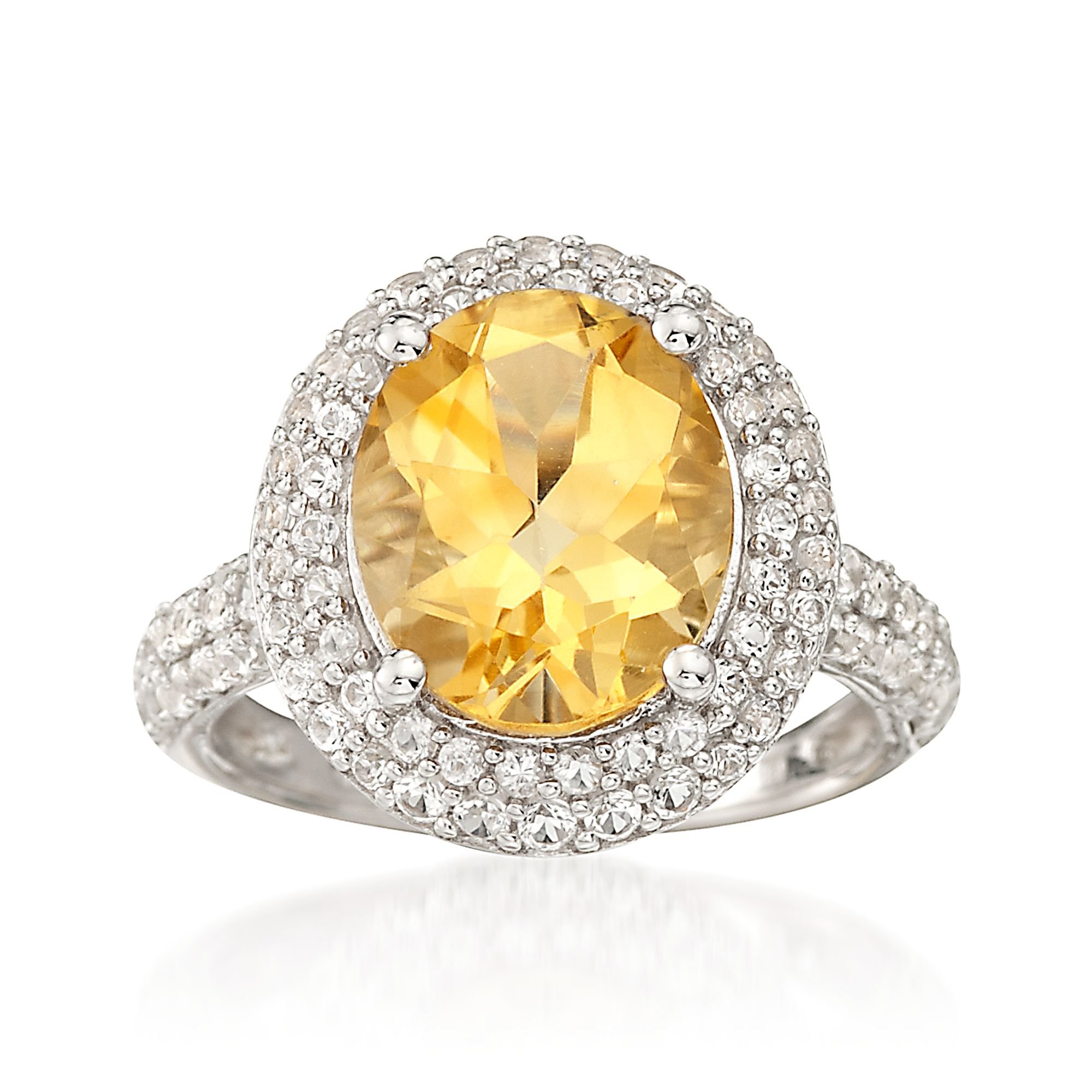 Ross-Simons 4.30 Carat Citrine Ring With 1.10 ct. t.w. Simulated White Sapphires in Sterling Silver. Size 8