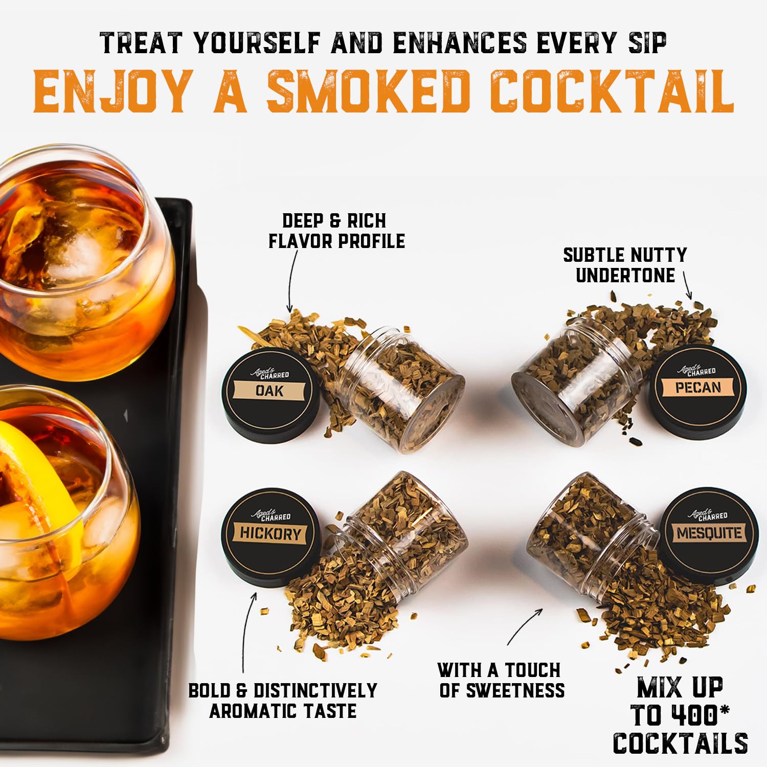 Whiskey Infusion Kit + Wood Chips (Bold 4-Pack) - Mixology-Set for Bartender - Whisky, Bourbon, Vodka Gift for Men - DIY Kits for Adults - Bartender Kit - Valentine Whiskey Gifts for Men and Women