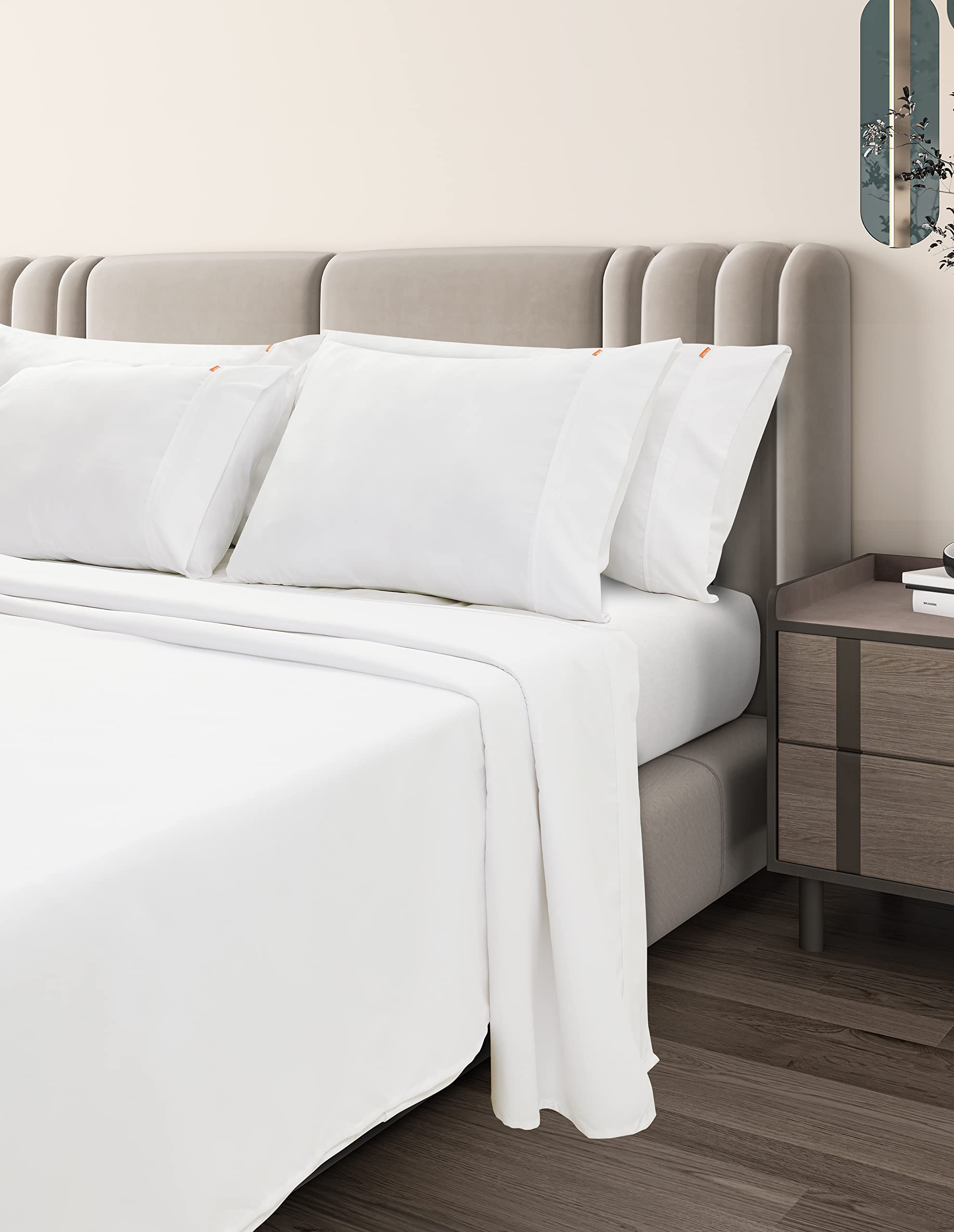 ONE CODE White Full Sheets Set 4 Piece, Series Soft Certified Recycled Microfiber Full Bed Sheets Set,Wrinkle Free & Breathable,Oeko-Tex Sheets,16" Deep Pockets Full Size Sheets(Full,White)