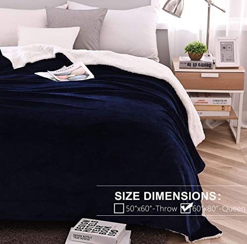NANPIPER Sherpa Blanket, Super Soft Fuzzy Flannel Fleece/Wool Like Reversible Velvet Plush Blanket, Thick Warm Blanket for Winter (Twin Size 60"x80", Navy Blue)