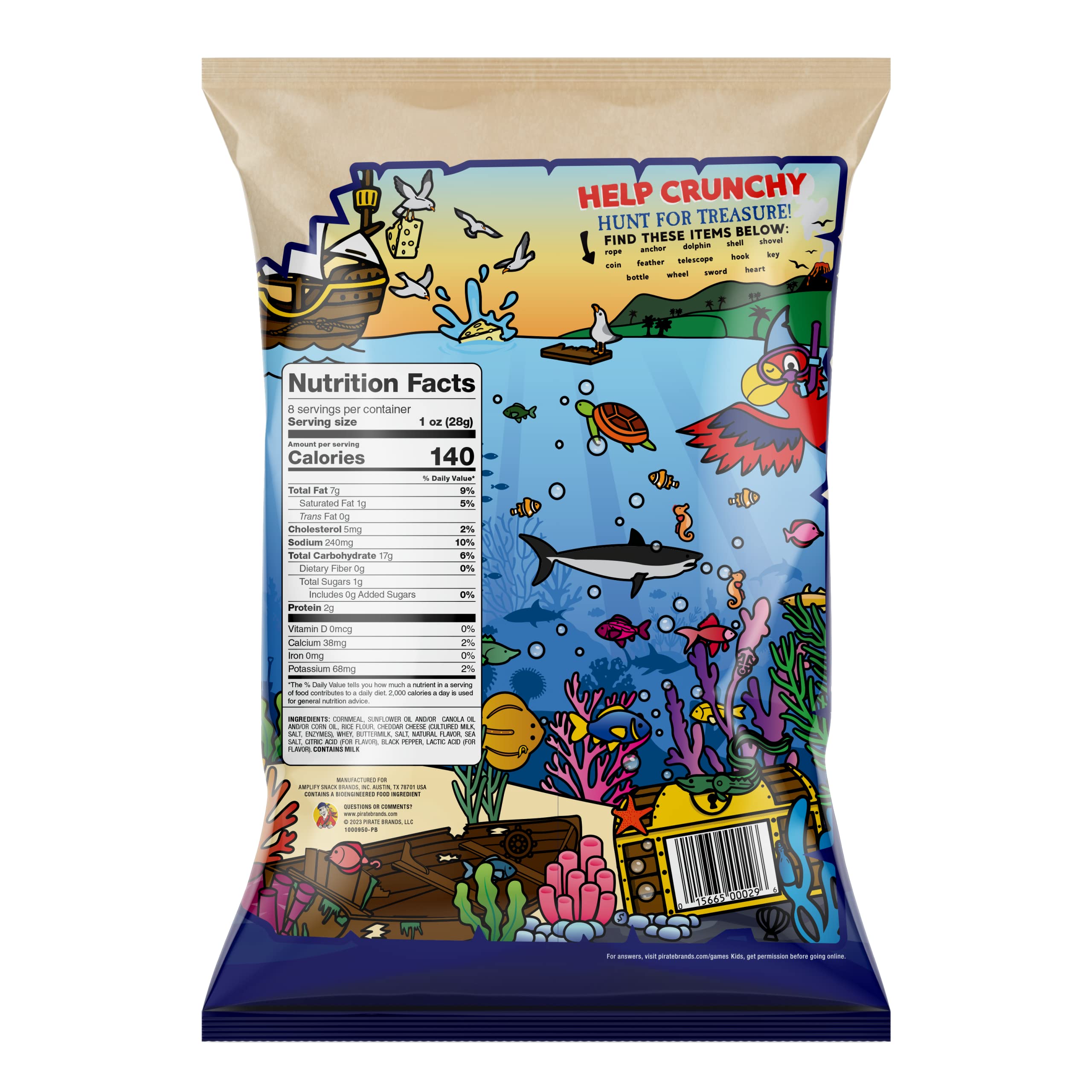 Pirate's Booty Crunch Attack, White Cheddar Cheese Puffs, Gluten Free, Crunchy Snack for Kids, 8oz Grocery Size Bag