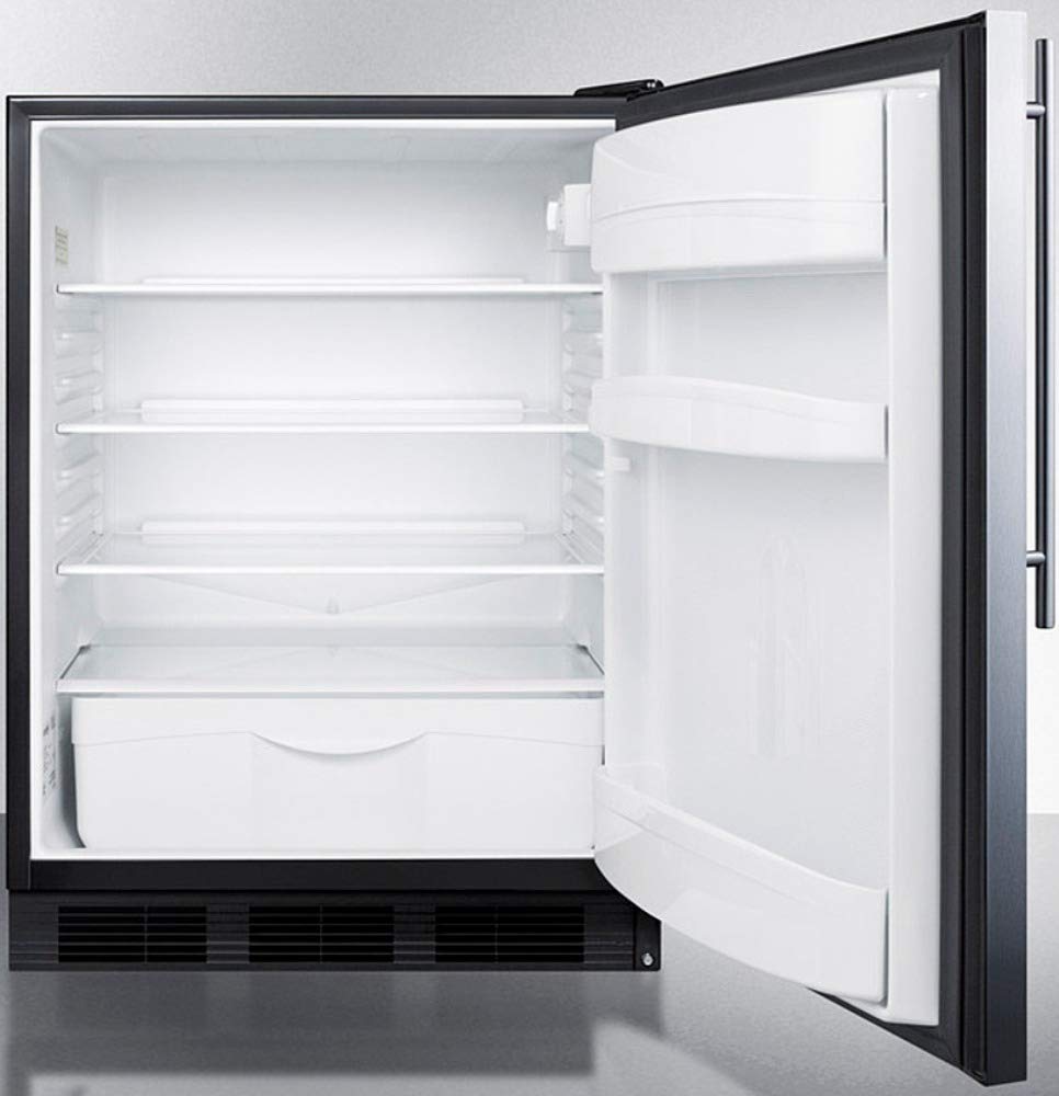 Summit Appliance FF6BKSSHV Freestanding Counter Height All-refrigerator for General Purpose Use with Auto Defrost, Stainless Steel Wrapped Door, Professional Thin Handle and Black Cabinet
