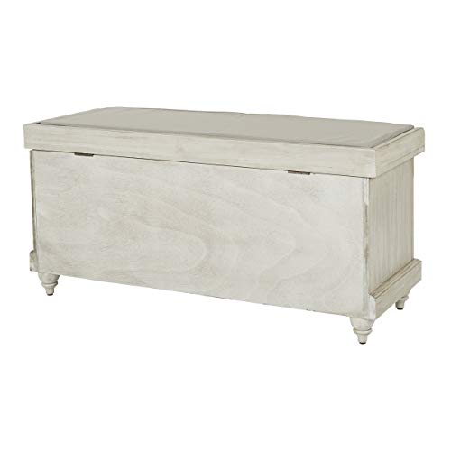 OSP Home Furnishings Dover Coastal Lift-Top Storage Bench with Shutter Face Styling and Cushion, White Wash