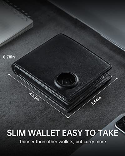YESIIW Leather Wallet with Stealth Pocket | Top Grain Leather | Bifold,Triple Stack | RFID Blocking | 16-18 Card Capacity | Bill Divider | Zipper Coin Pocket | ID Window | Apple AirTag Holder (Black)