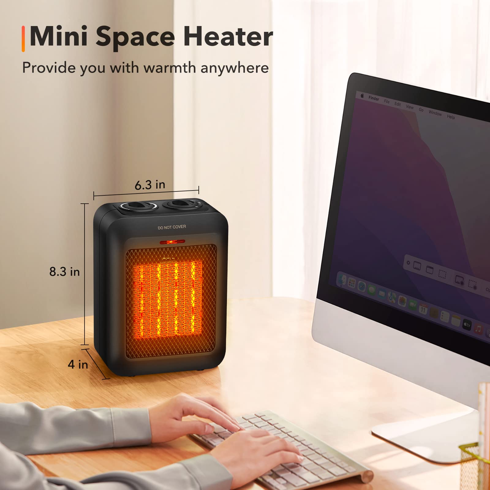 Portable Electric Space Heater - 1500W/750W Ceramic Room Heater with Tip Over and Overheat Protection, 200 Square Feet Fast Heating for Indoor Desk Office Floor, Black
