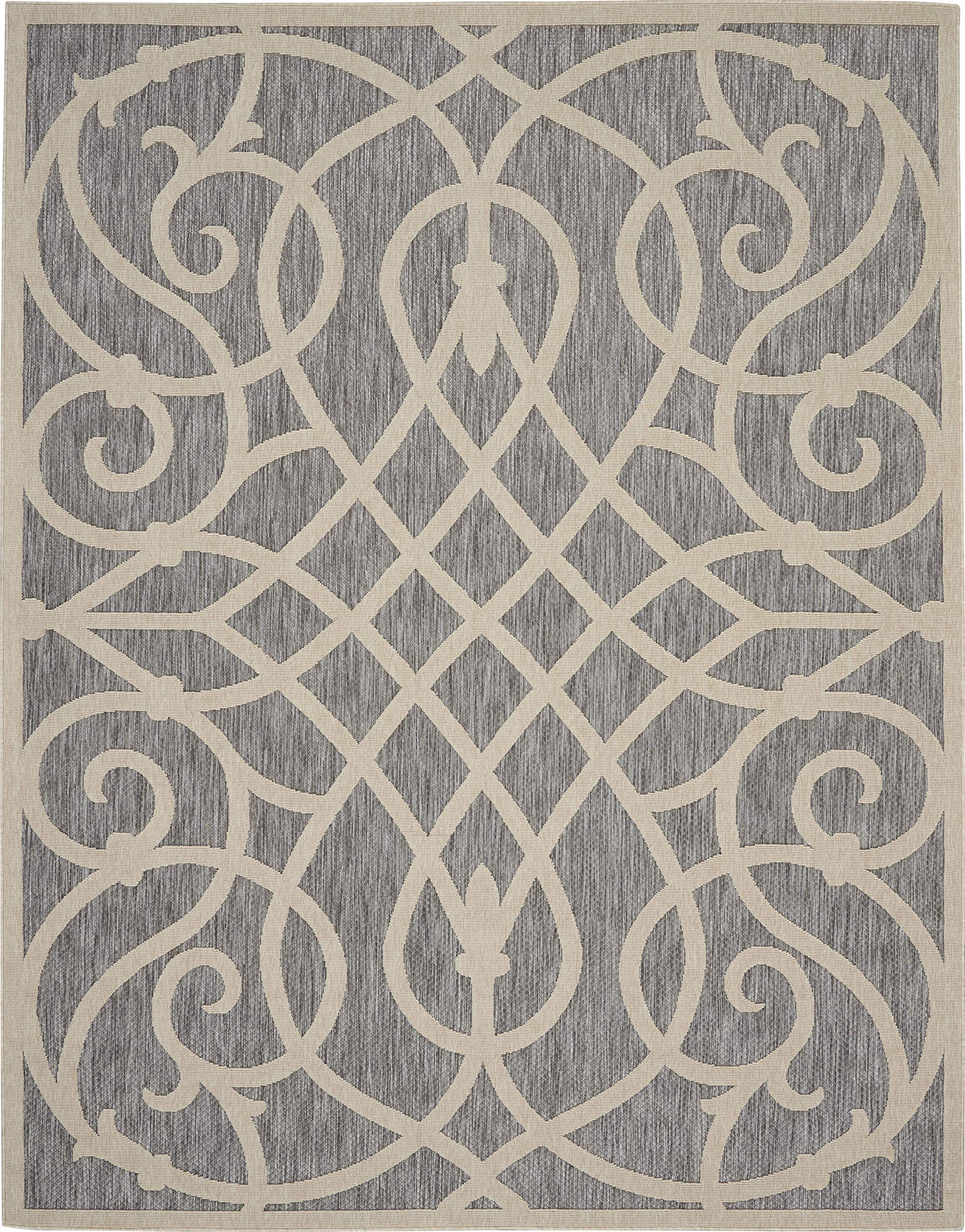 Nourison Palamos Indoor/Outdoor Grey 7'10" x 9'10" Area Rug, Easy Cleaning, Non Shedding, Bed Room, Living Room, Dining Room, Backyard, Deck, Patio (8x10)