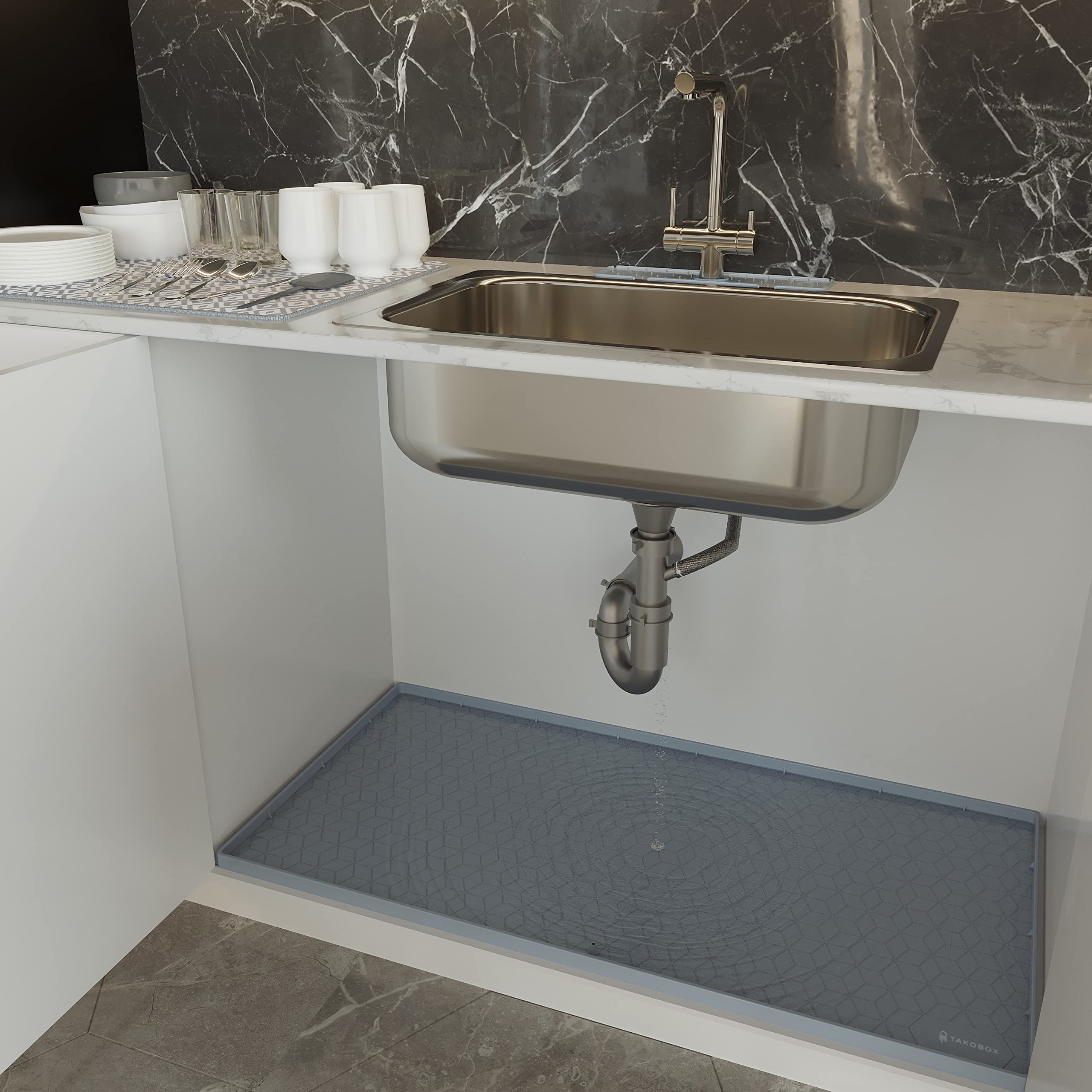 Under Sink Mats for KitchenWaterproof, 22x34 inches Under Sink Drip Tray, Under Kitchen Sink Mat, Grey