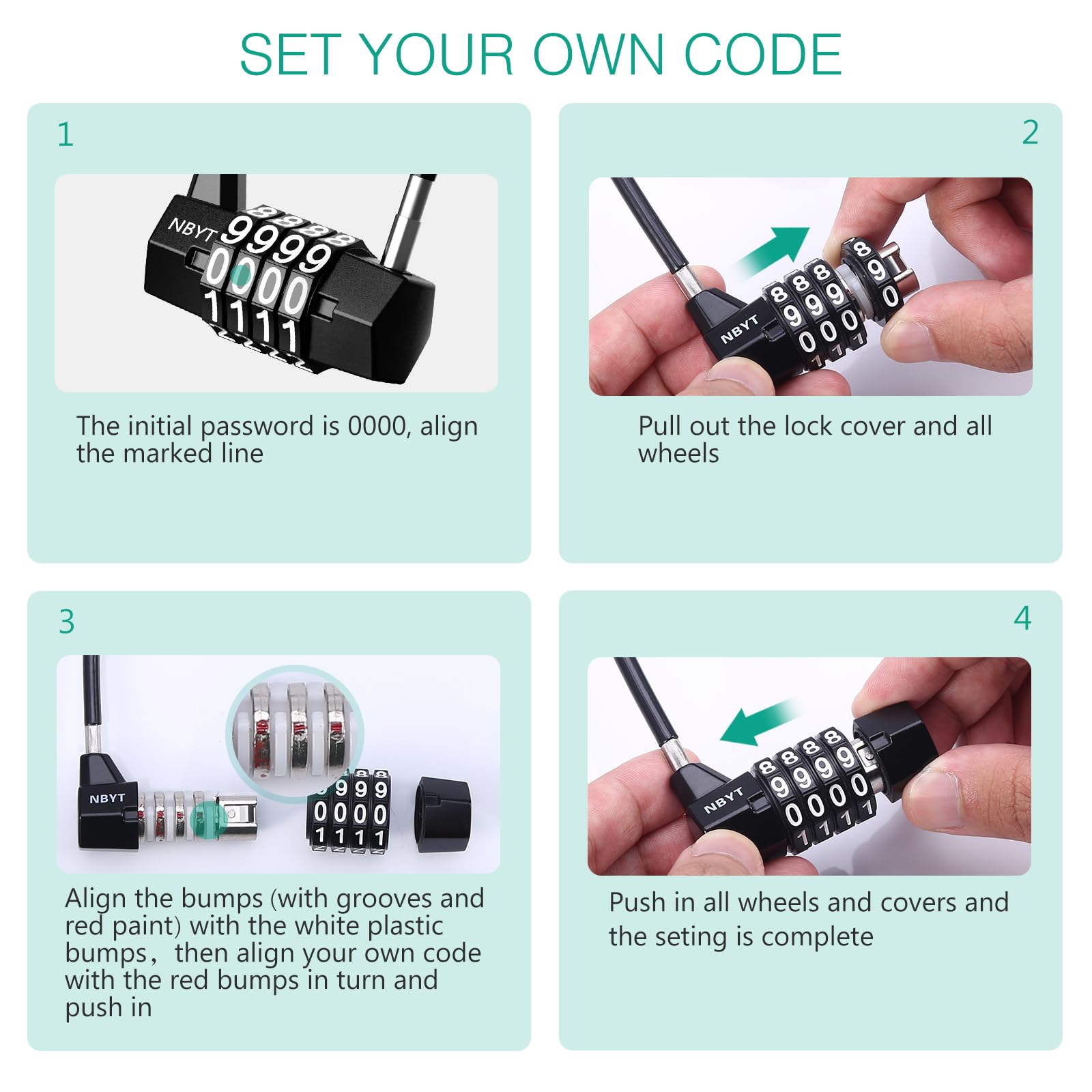 ORIA Cable Locks with Combination, 4 Digit Combination Padlock, Long Shackle Lock, Flexible Steel Cable Rope, Cabinet Lock, School Locker, Black