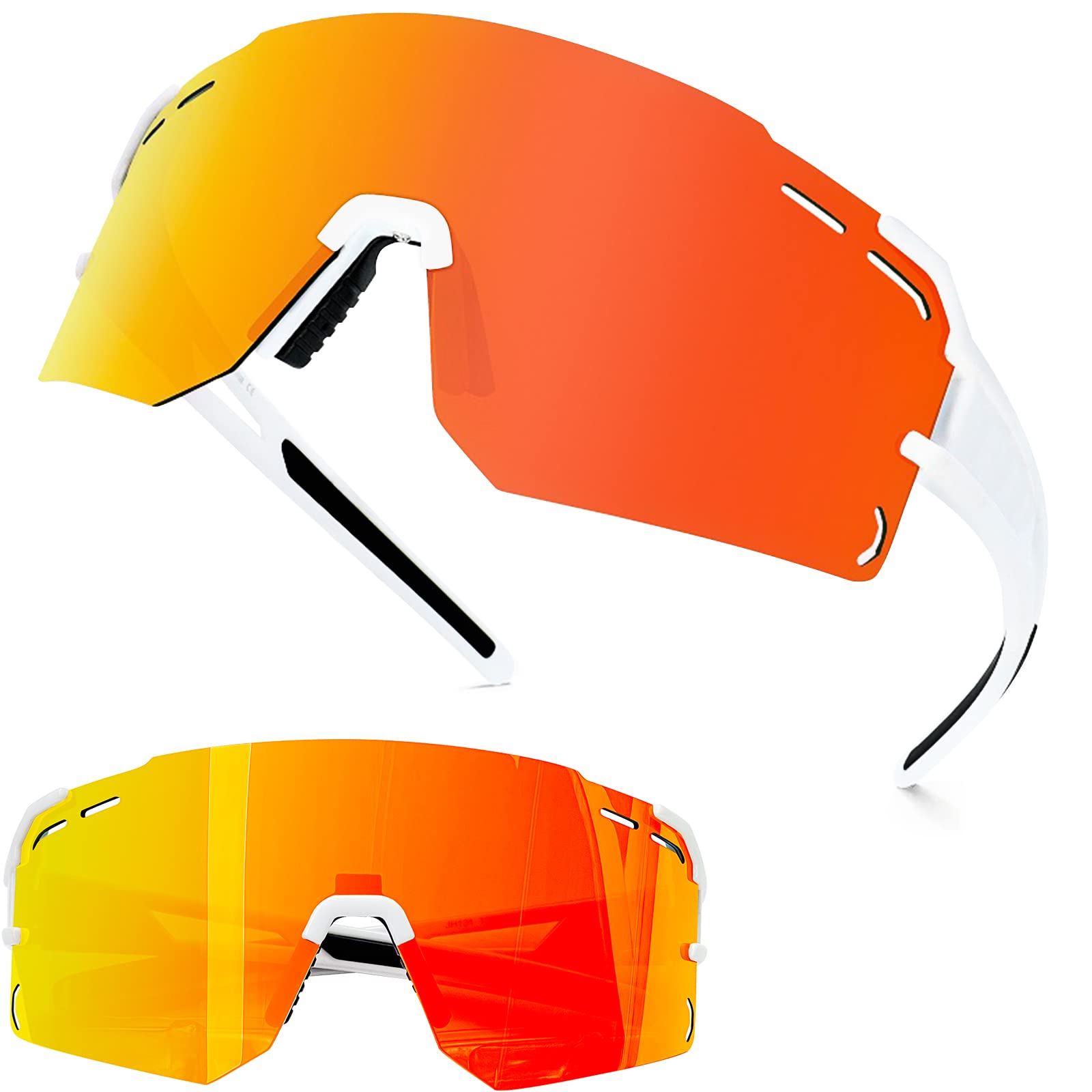 YzeeMi Polarized Sunglasses for Men Women, UV400 Protection for Cycling Running Baseball Driving Golf (Rainbow Red Lens White Frame)