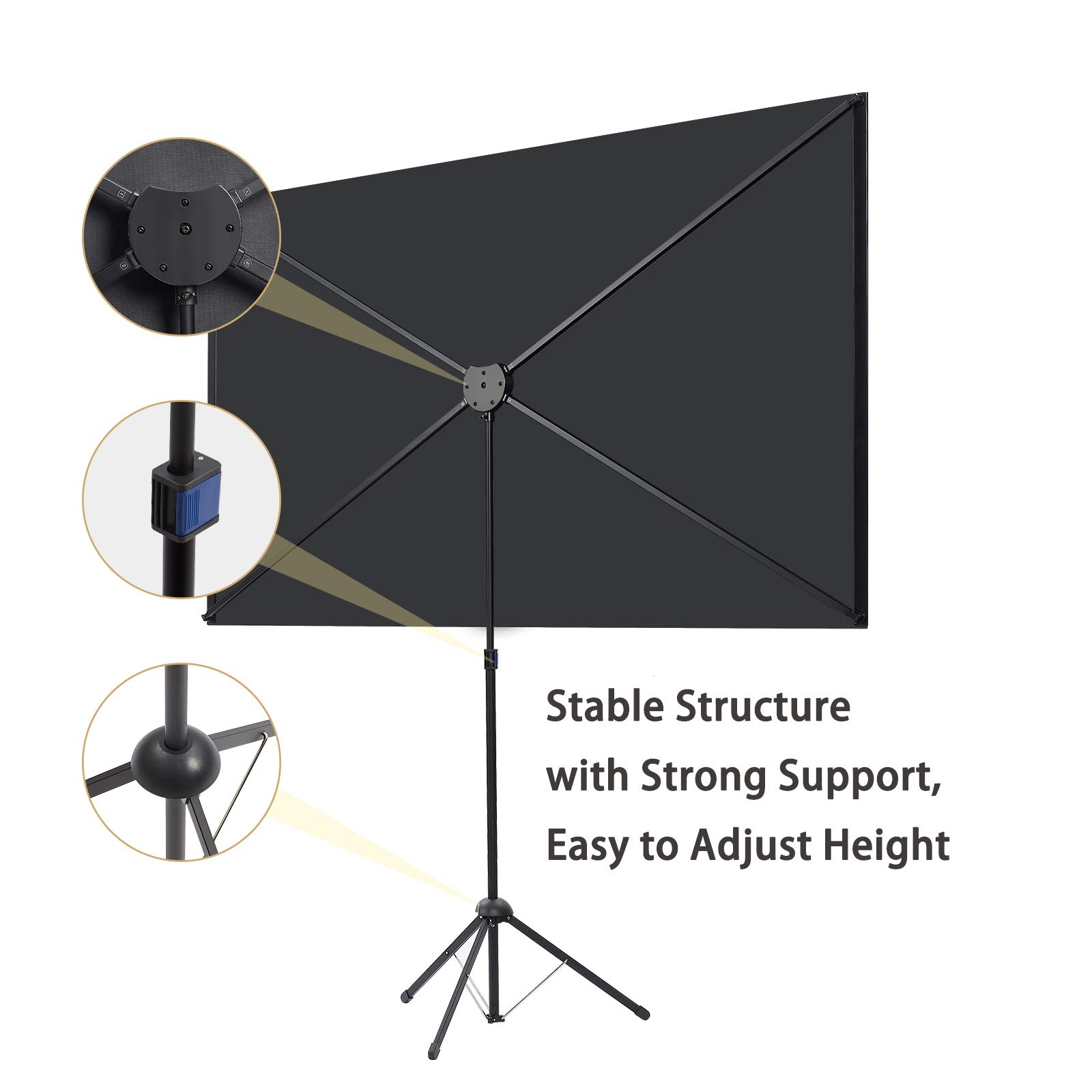 Portable Projector Screen with Stand, Outdoor Movie Screen, 80 Inch 16:9 Light-Weight, Mobile and Compact, Easy Setup and Carrying, Projection Screen with 1.2 Gain Glass Fiber, Idea for Home Cinema