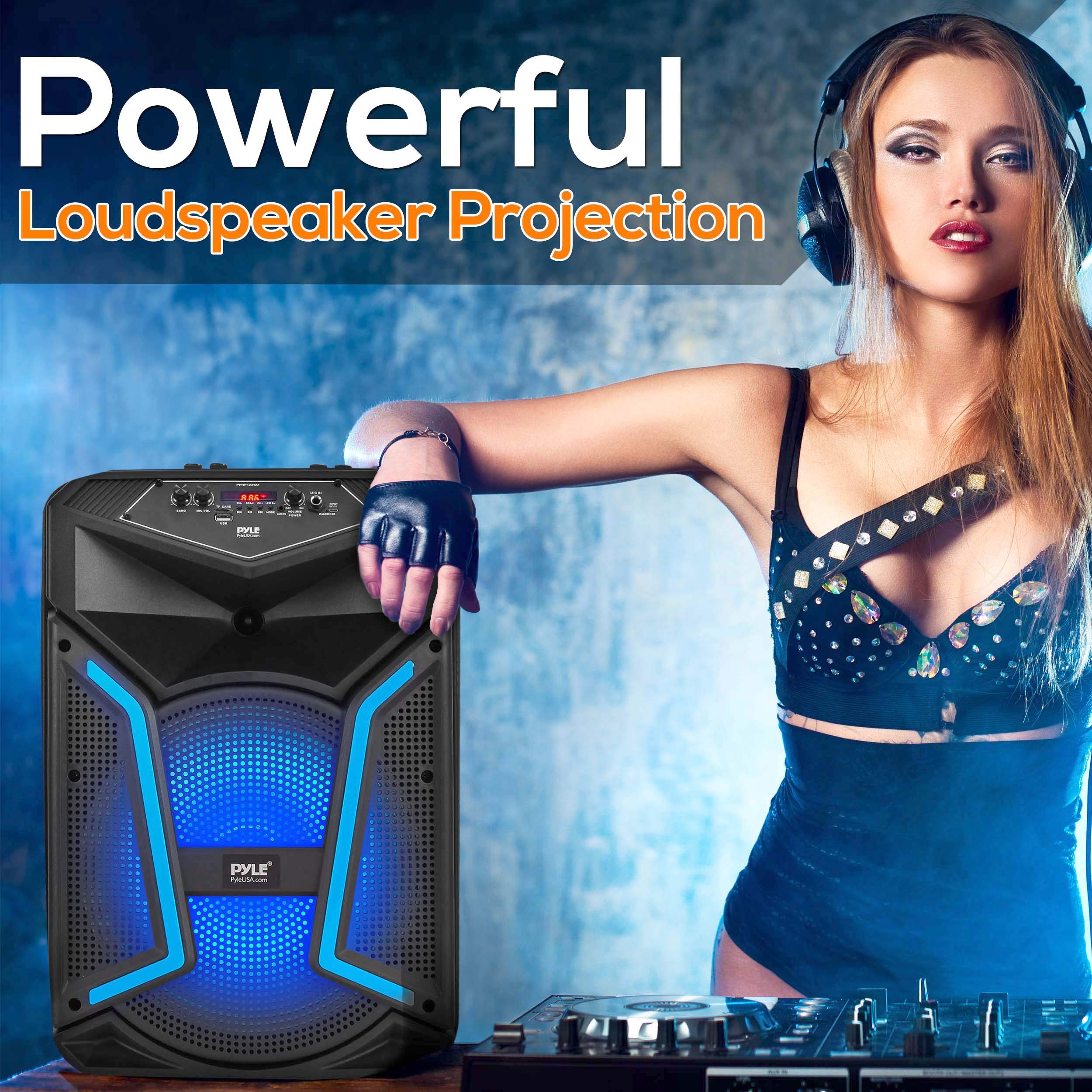 PYLE Portable Bluetooth PA Speaker System - 1200W Outdoor Bluetooth Speaker Portable PA System w/ Microphone In, Party Lights, MP3/USB SD Card Reader FM Radio, Rolling Wheels - Mic, Remote PPHP152SM