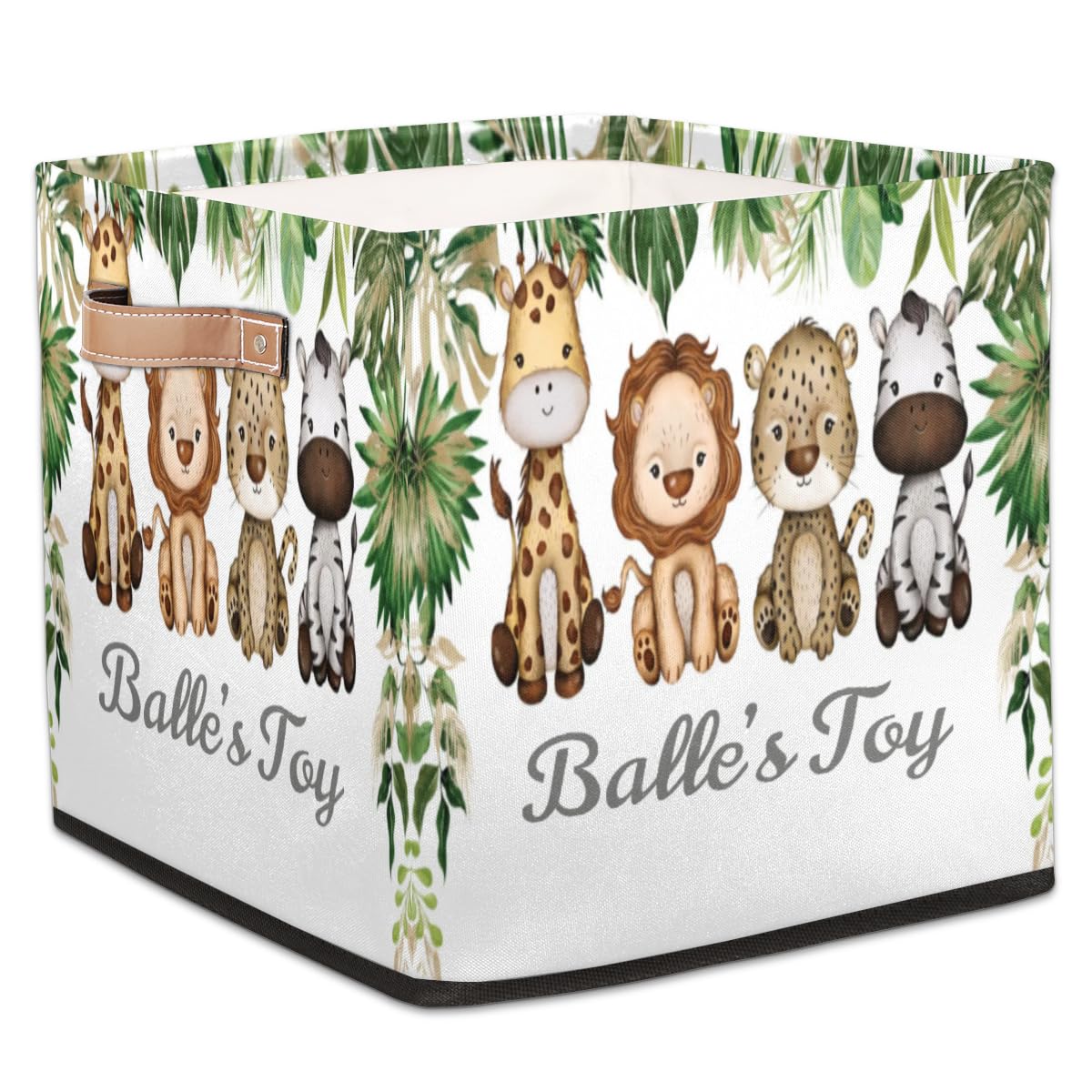 RIRIX Personalized Storage Bin, Custom Storage Baskets for Organizing with Handles, Foldable Storage Box for Closet Cloth Baskes Toy Jungle Safari Animals Boy