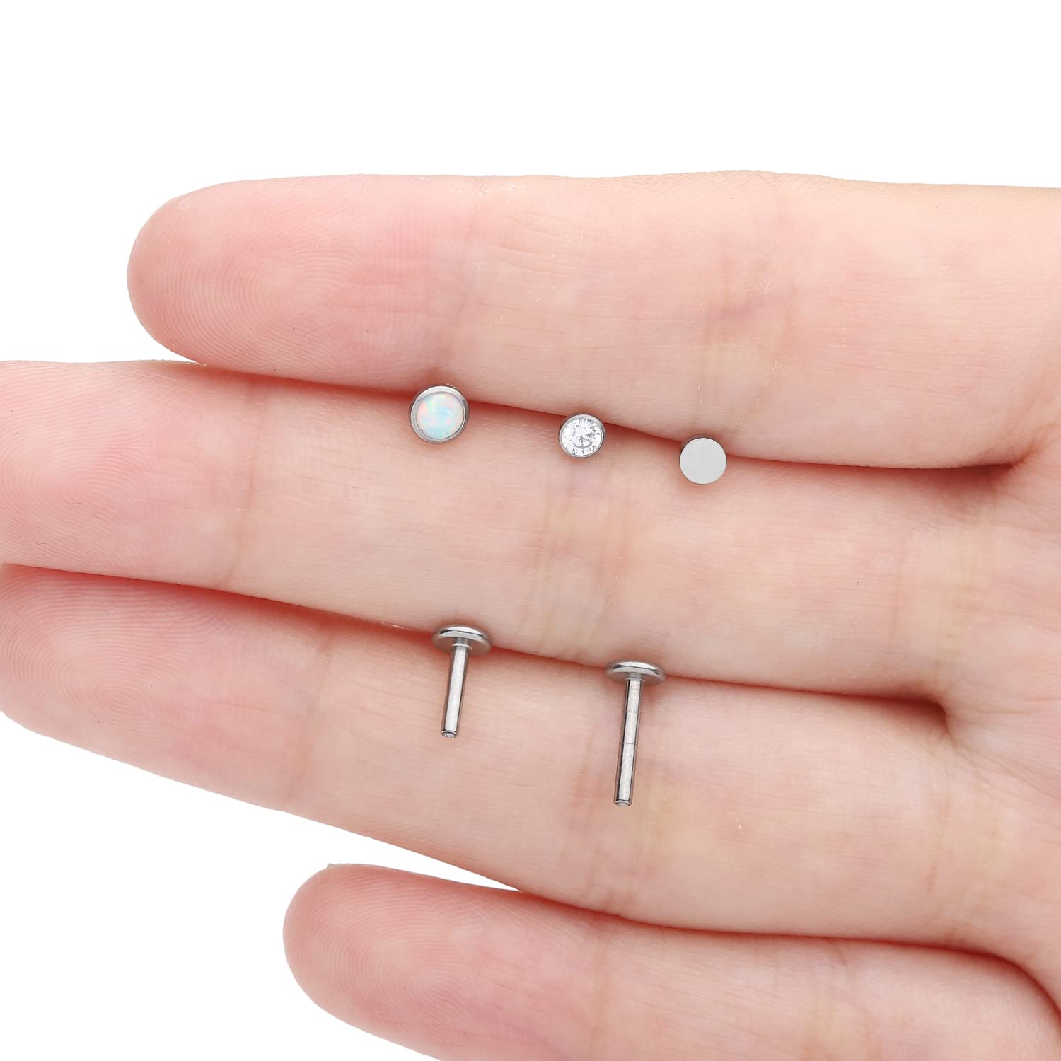 VOJO 16G G23 Titanium Industrial Piercing Jewelry,Internal Thread CZ Cartilage Barbell Earring for Women Men (6/6/8mm,White Opal)