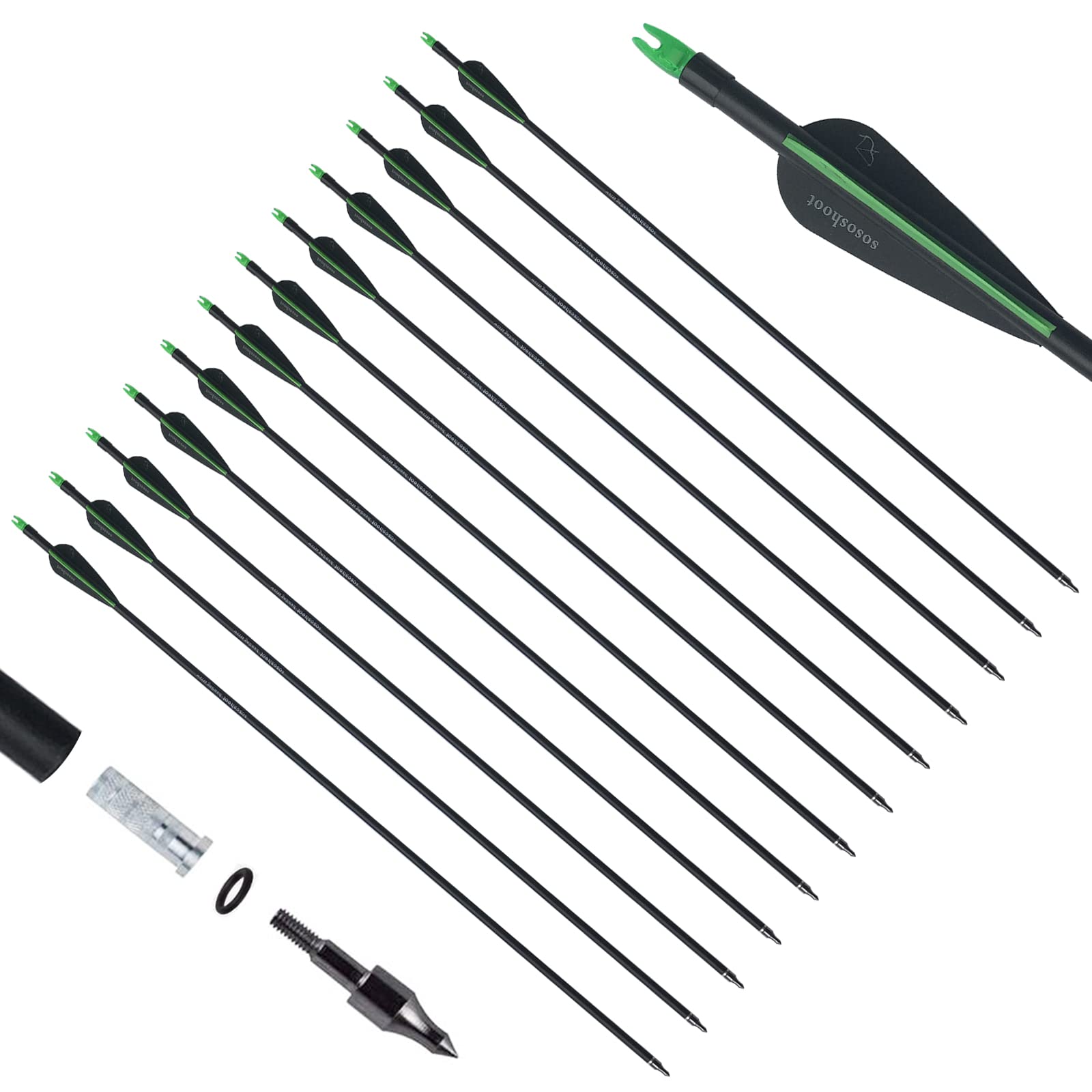 Sososhoot 12Pcs Archery 28" Fiberglass Arrows for Compound Bow Recurve Bow Hunting Target Practice