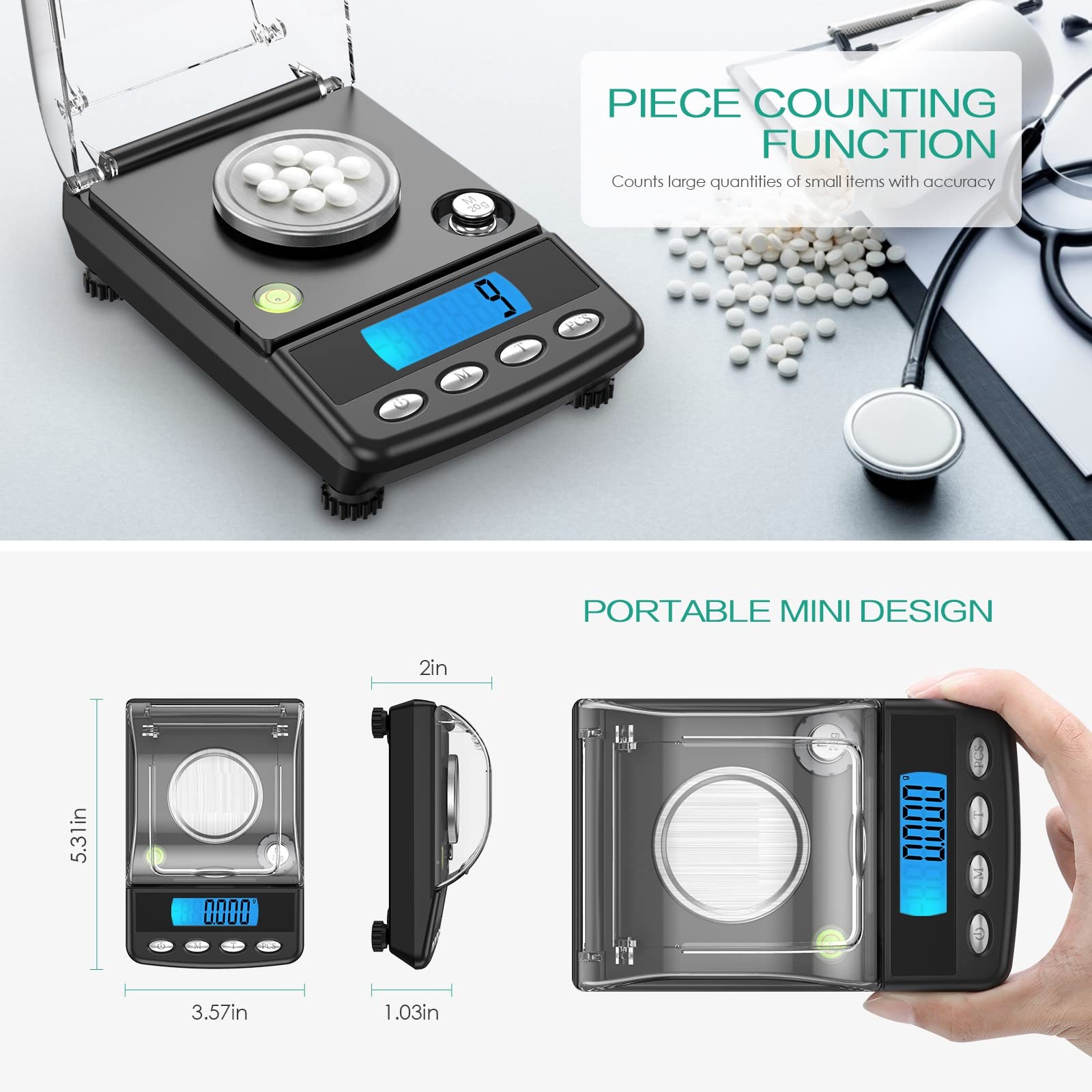 ORIA Digital Pocket Scale, Digital Milligram Scale, 0.001g/ 20g Mini Jewelry Weigh Scales with Calibration Weights Tweezers, Weighing Pans, LCD Display, USB Charging Cable for Kitchen, Office
