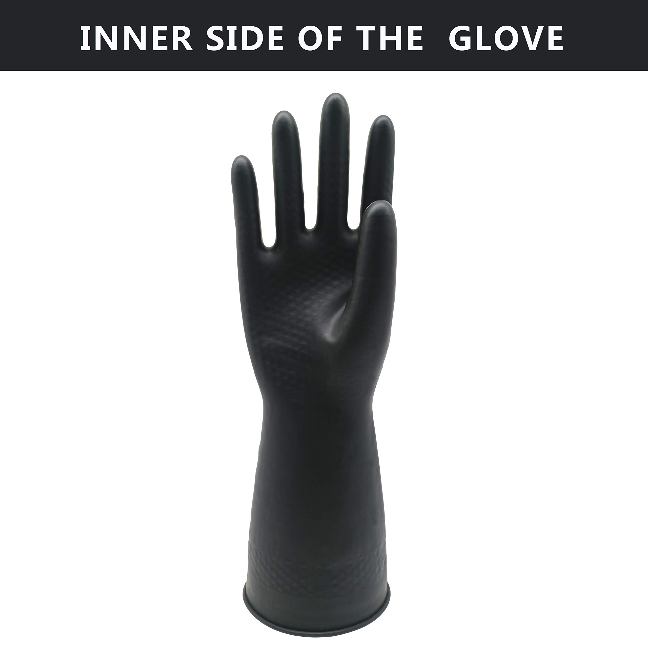 Uxglove Chemical Resistant Latex Gloves,Cleaning Protective Safety Work Heavy Duty Rubber Gloves,12.6",Black 1 Pair Size Large