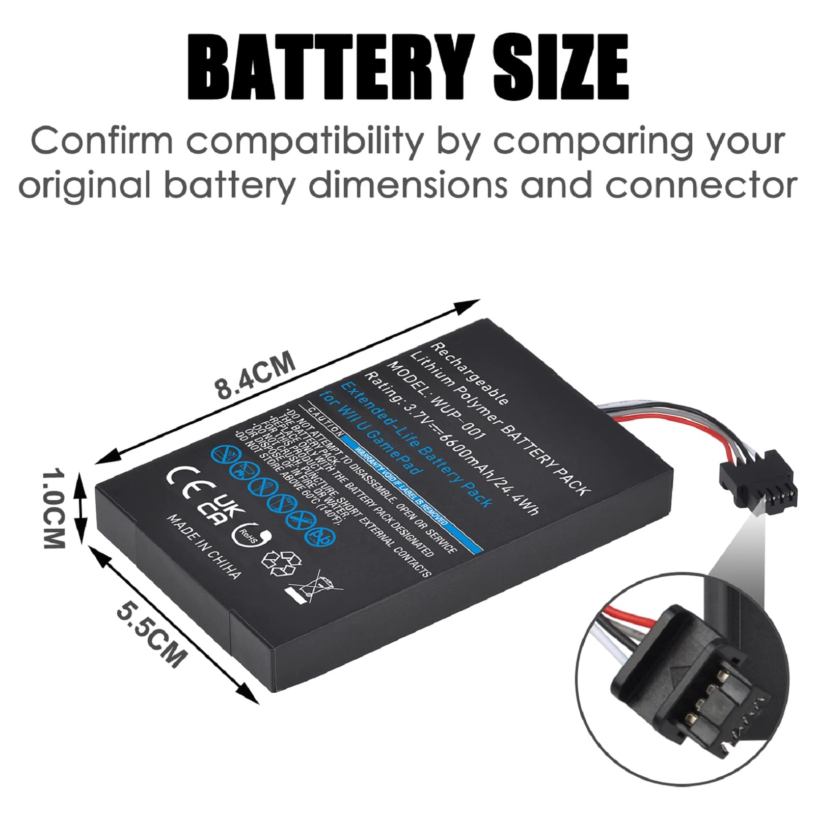 Uwayor Wii U Gamepad Battery, 2000mAh Rechargeable Battery for Nintendo Wii U Gamepad WUP-010 WUP-012 Battery with Screwdriver