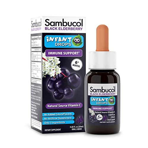 Sambucol Black Elderberry Infant Drops - Baby Elderberry Drops, Added Vitamin C, Sambucus Elderberry for Babies 6 Months and Up, Infant Elderberry Drops, Immune Support Vitamin C - 0.68 Fl oz