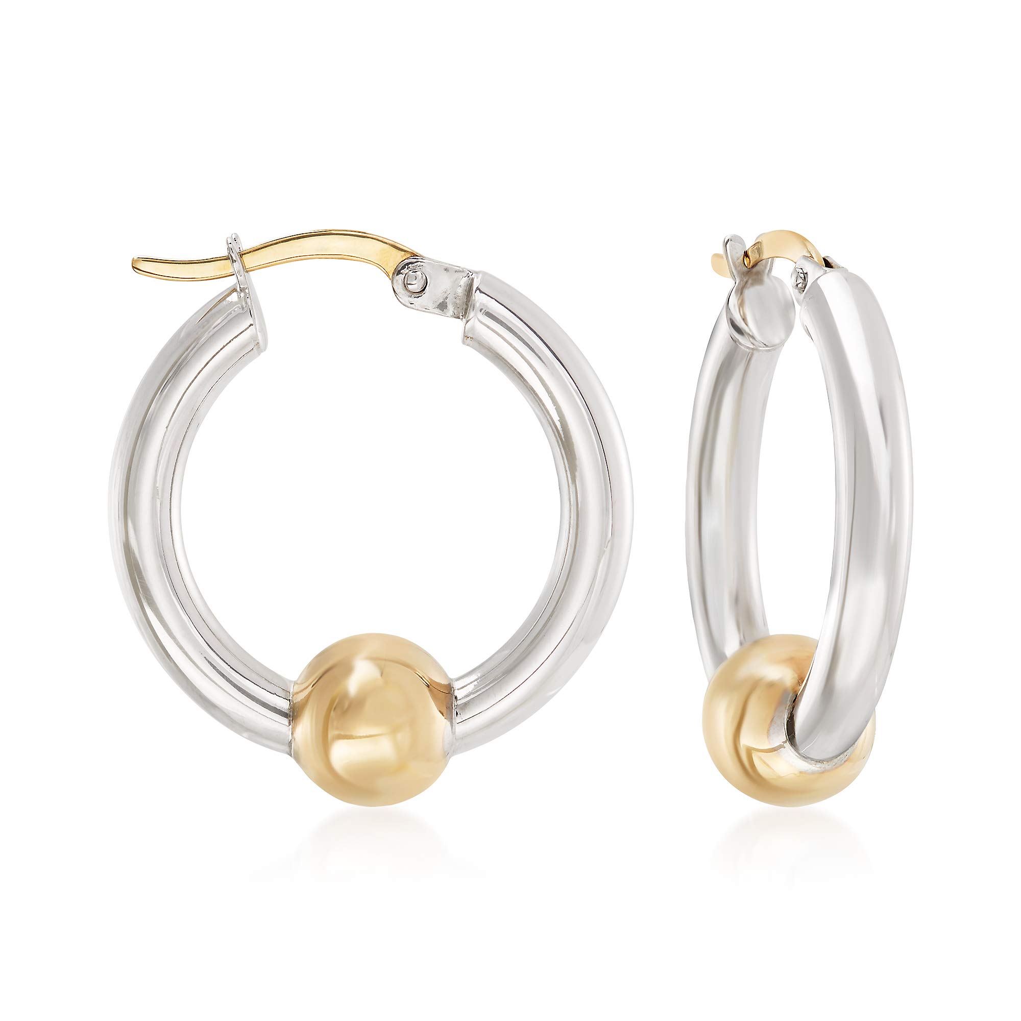 Ross-Simons Cape Cod Jewelry Sterling Silver and 14kt Yellow Gold Hoop Earrings