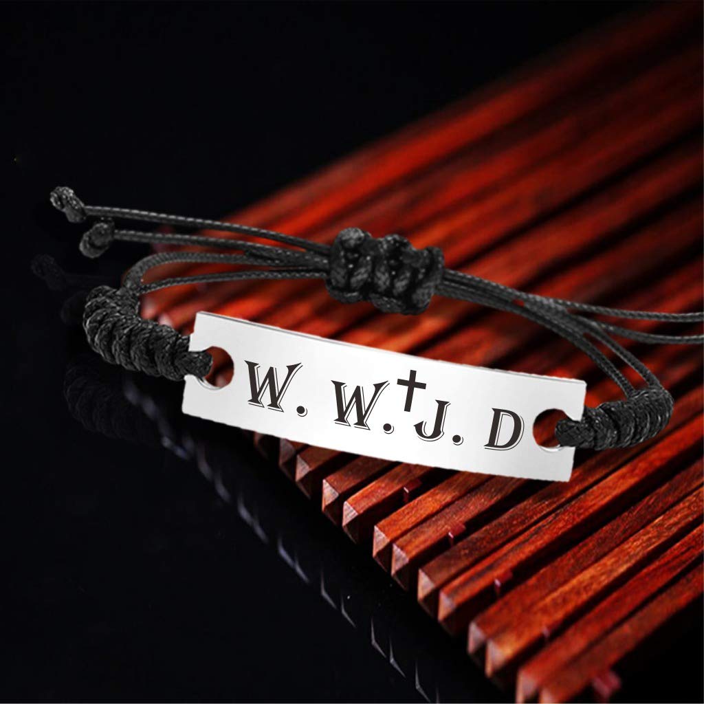 SOUSYOKYO WWJD bracelet What Would Jesus Do Christian Rope ID Jewelry Stainless Steel Gifts