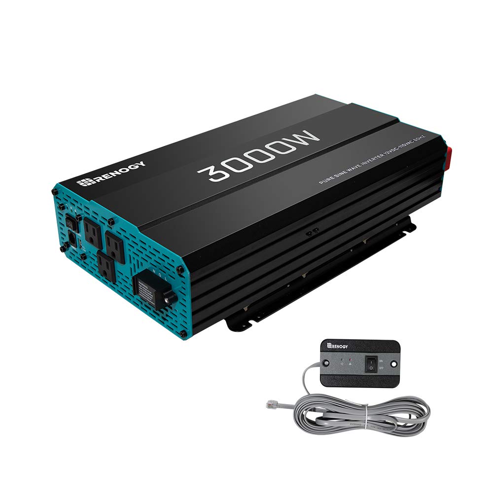 Renogy 3000W Pure Sine Wave Inverter 12V DC to 120V AC Converter & 2PCS 100 Watt Solar Panels 12 Volt Monocrystalline, High-Efficiency Module PV Power Charger, 2-Pack Compact Design