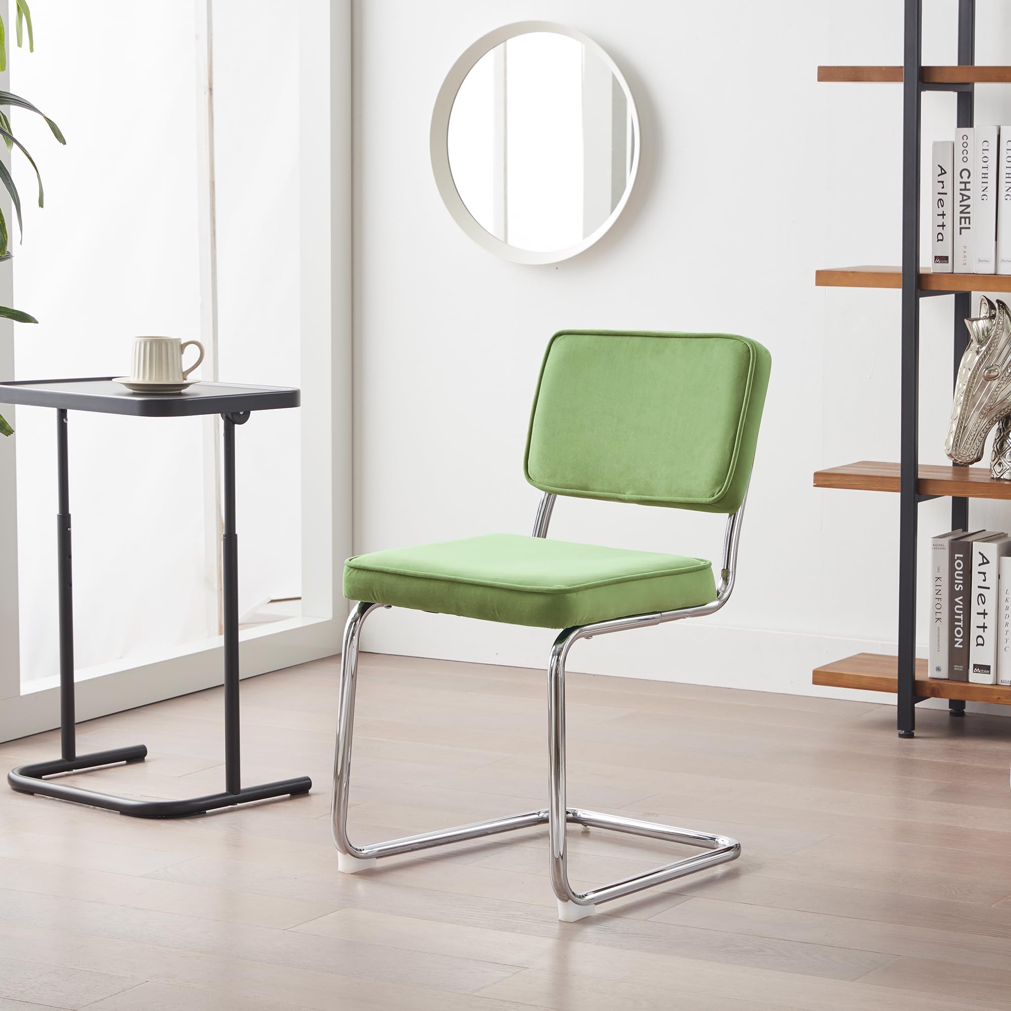 Natsukage Dining Chairs Set of 2 Mid Century Modern Dining Chairs with Chrome Metal Frame Upholstered Velvet Dining Chairs Kitchen & Dining Room Chairs,Green