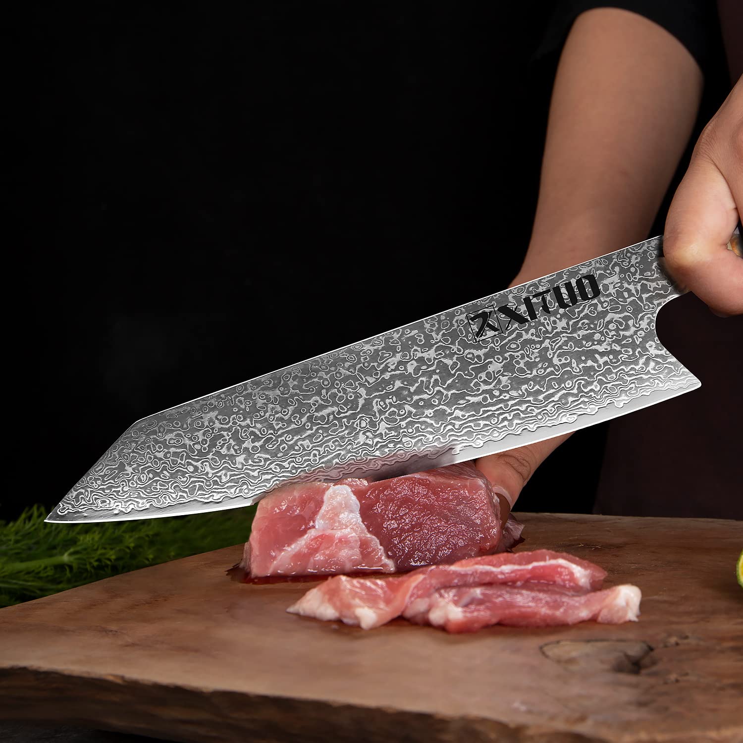 XT XITUO Kiritsuke Chef Knife,8 inch kitchen Knives Japanese VG10 Steel Damascus Kitchen Meat Sushi Cutting Cleaver Knife w/octagon Blue Resin handle Gift Box (8ββ LSZ-Kiritsuke Knife)β¦