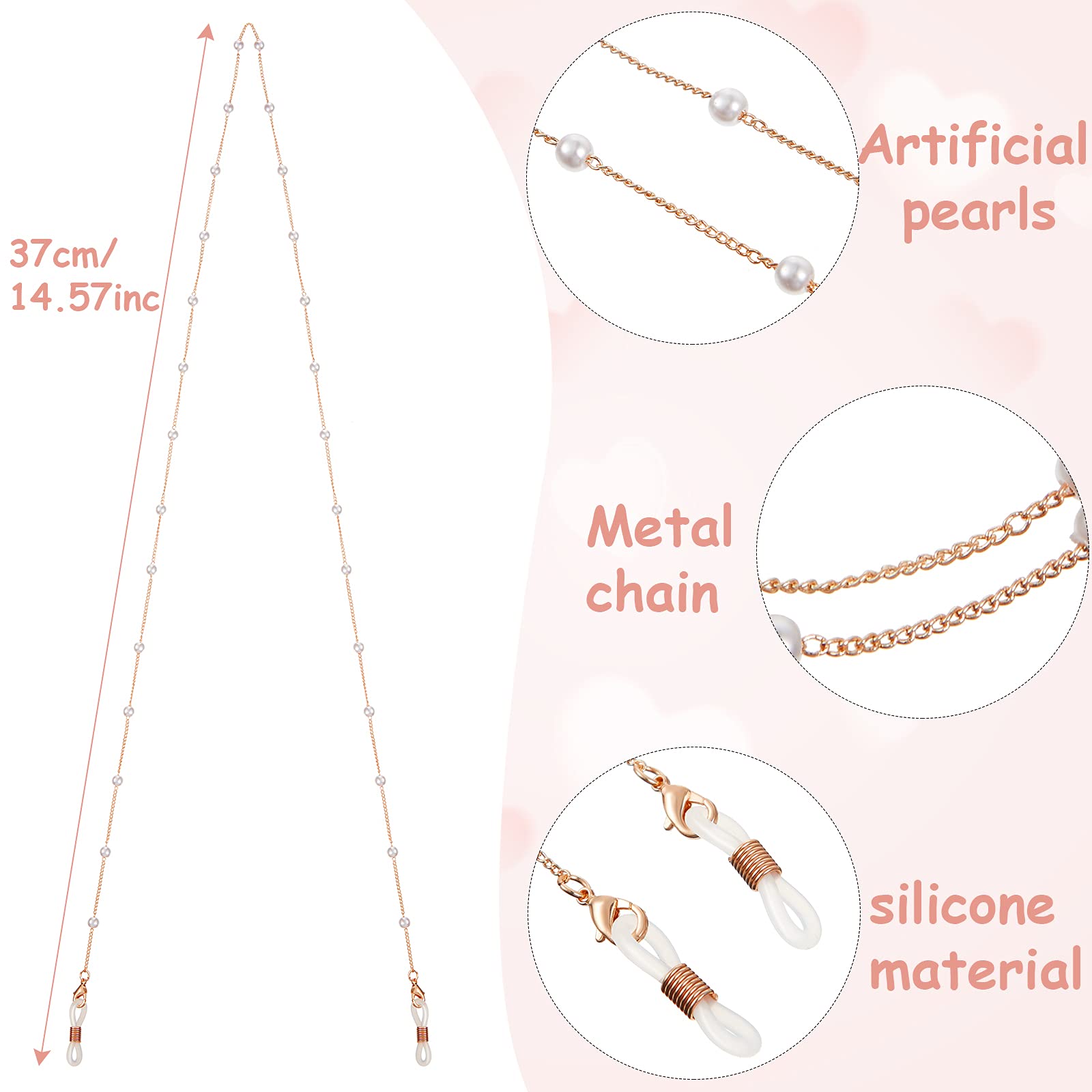 Weewooday 12 Pieces Eyeglasses Chains Beaded Sunglasses Strap Holder Elegant Necklace Holder Chain for Women(Rose Gold, Silver)