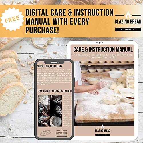 Most Complete Banneton Bread Proofing Basket Set of 2 - Round & Oval Rattan Proofing Baskets, Dough Scraper, Recipe Book - Sourdough Bread Baking Supplies - Perfect Bread Making Tools and Supplies