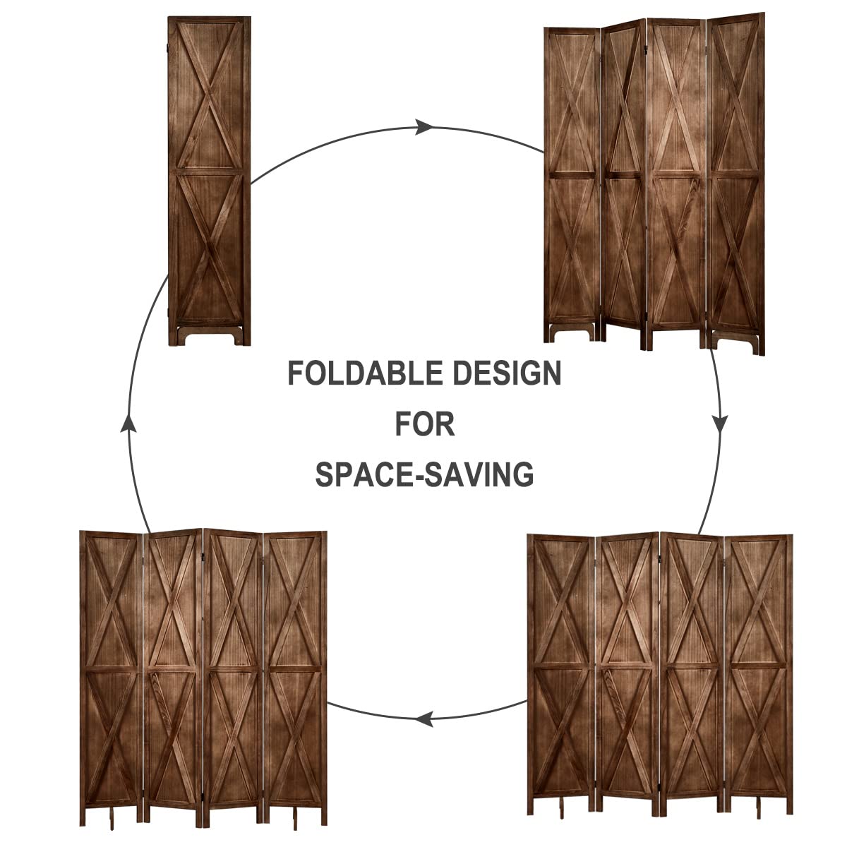 RHF 5.8 Ft.Tall 16" Room Dividers, Wood Folding Privacy Screens,Partition Wall Dividers for Rooms, Room Separator, Temporary Wall, Foldable Screen Panel with Feet4 Panel, Brown